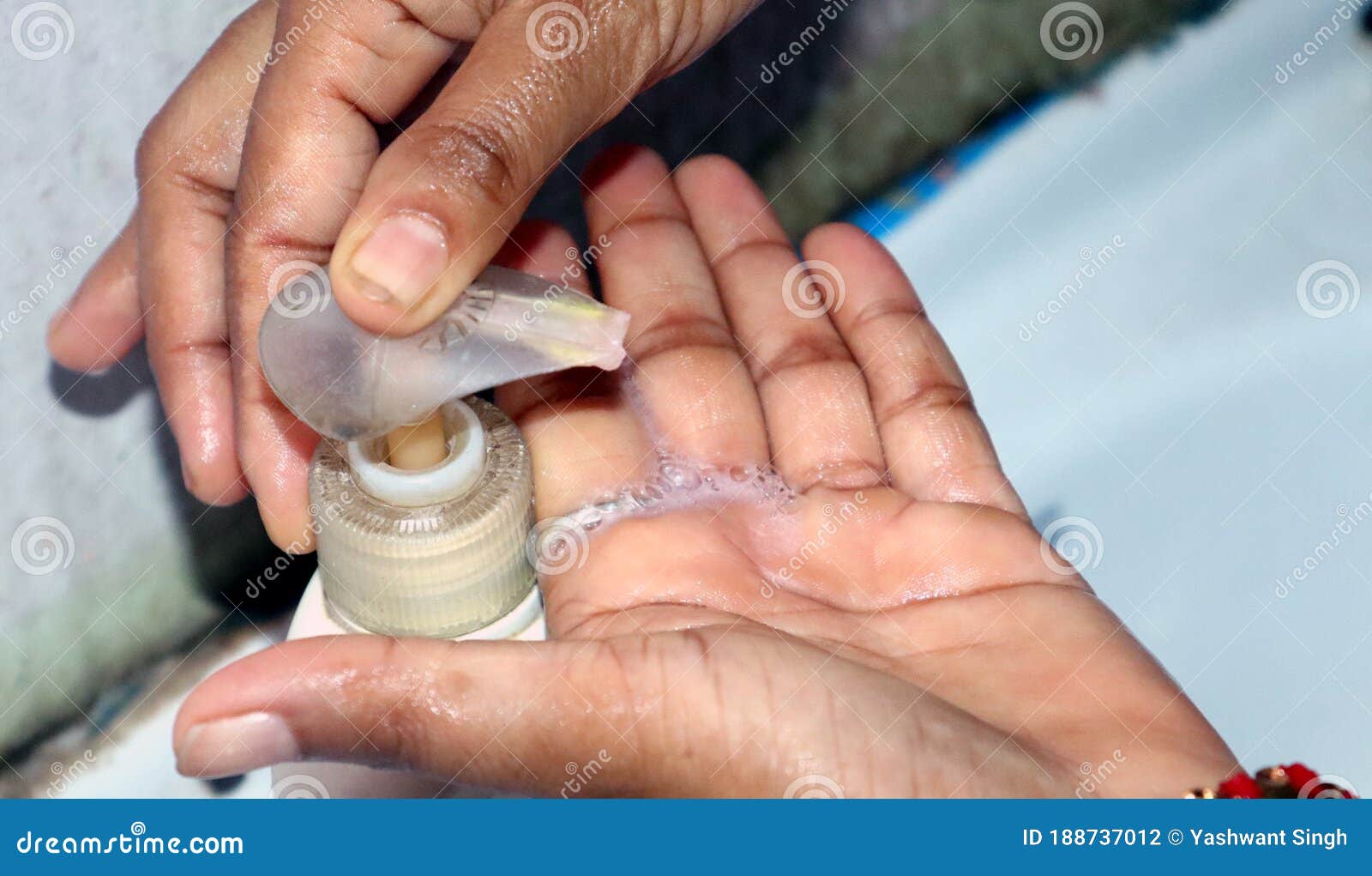 Indian Girl Using Hand Wash for Clean Her Hand Stock Photo - Image of ...