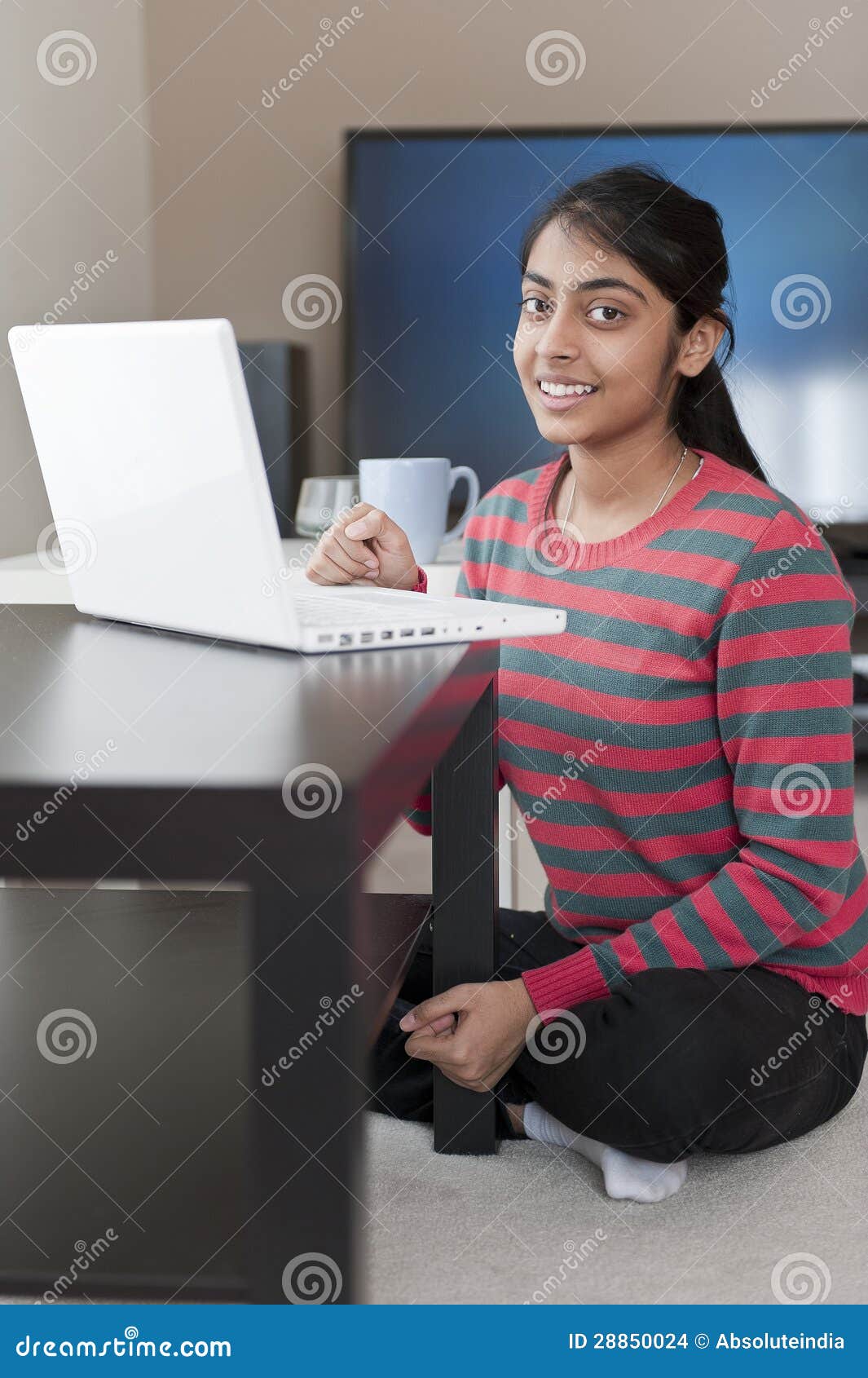 Indian Girl Working with Laptop Stock Photo - Image of working, laptop ...