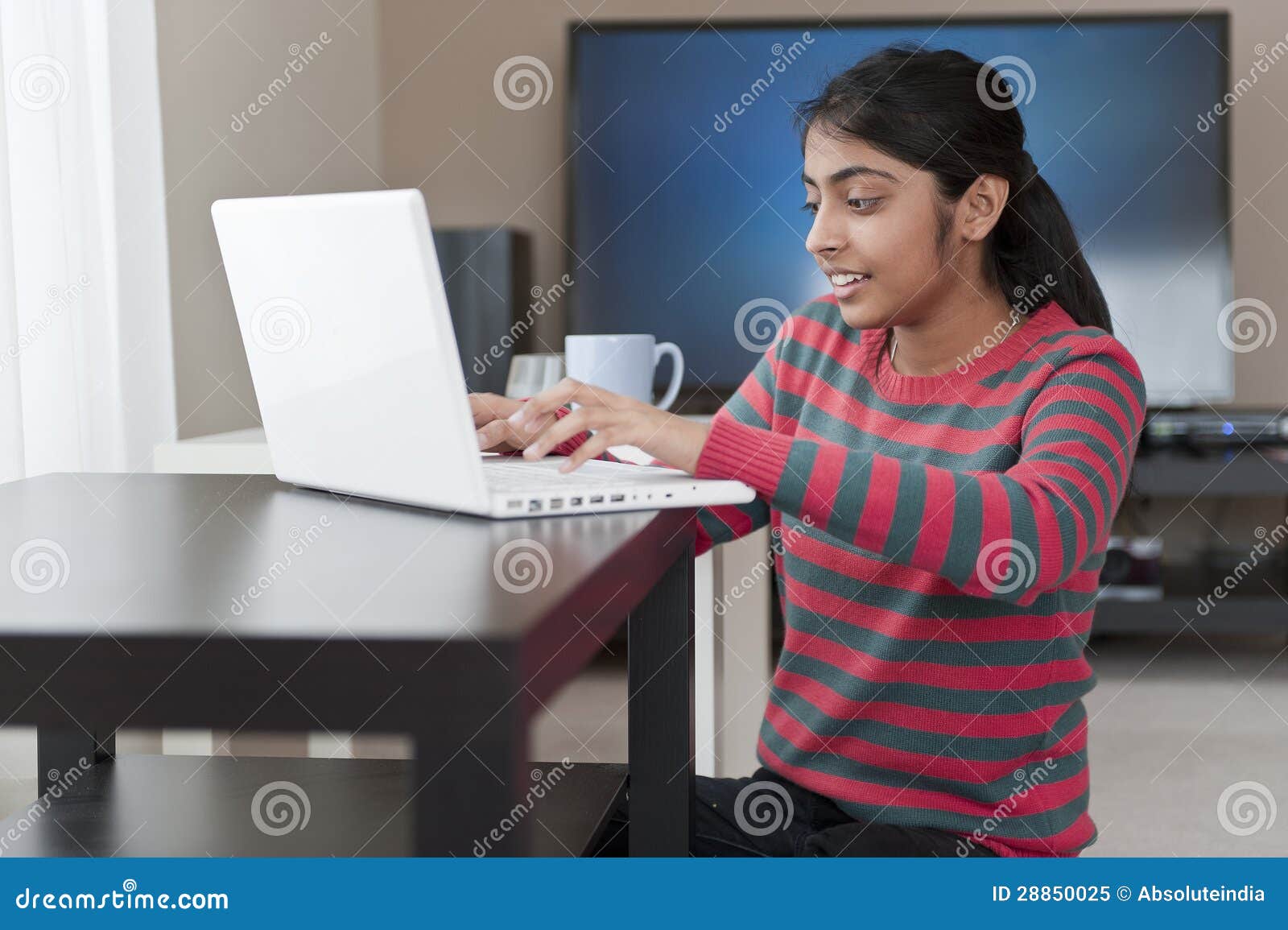 Indian Girl Working with Laptop Stock Image - Image of education ...