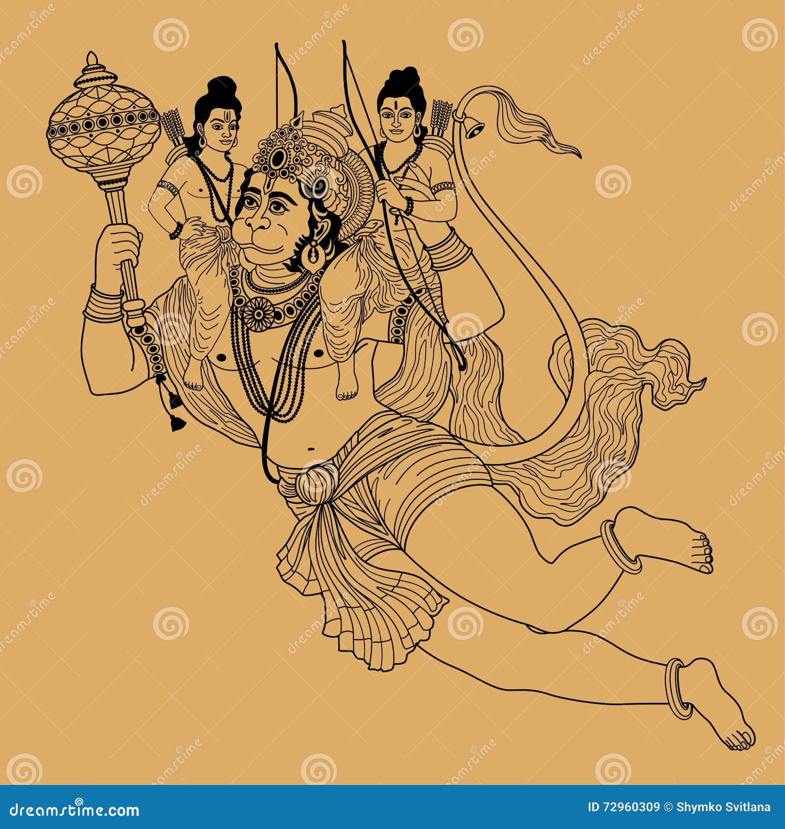 Indian God Hanuman stock vector. Illustration of necklace - 72960309