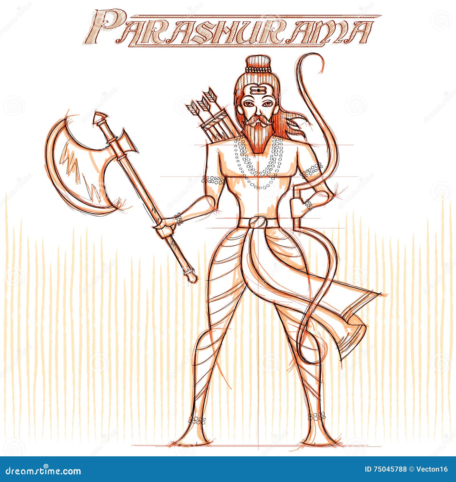Indian God Parashurama In Sketchy Look Vector Illustration ...