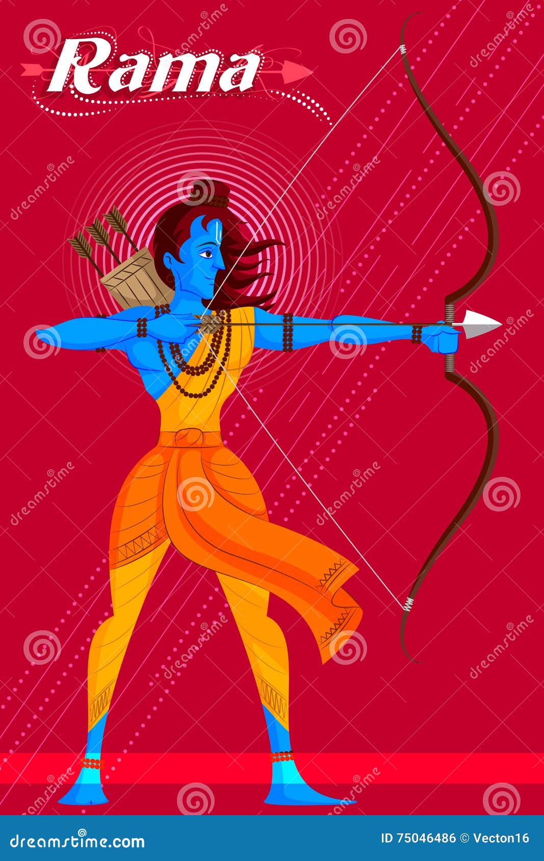 Indian God Rama with Bow and Arrow Stock Vector - Illustration of ...