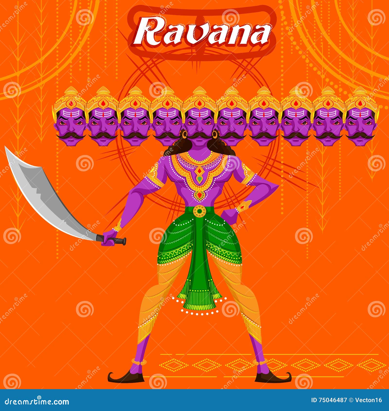 Indian God Ravana with Sword Stock Vector - Illustration of culture ...