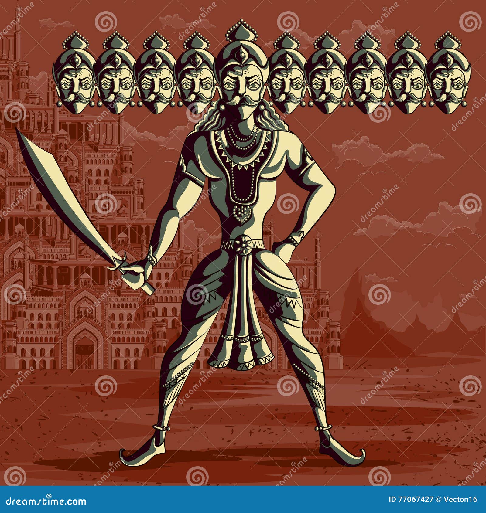 Indian God Ravana with Sword Stock Vector - Illustration of mythology ...