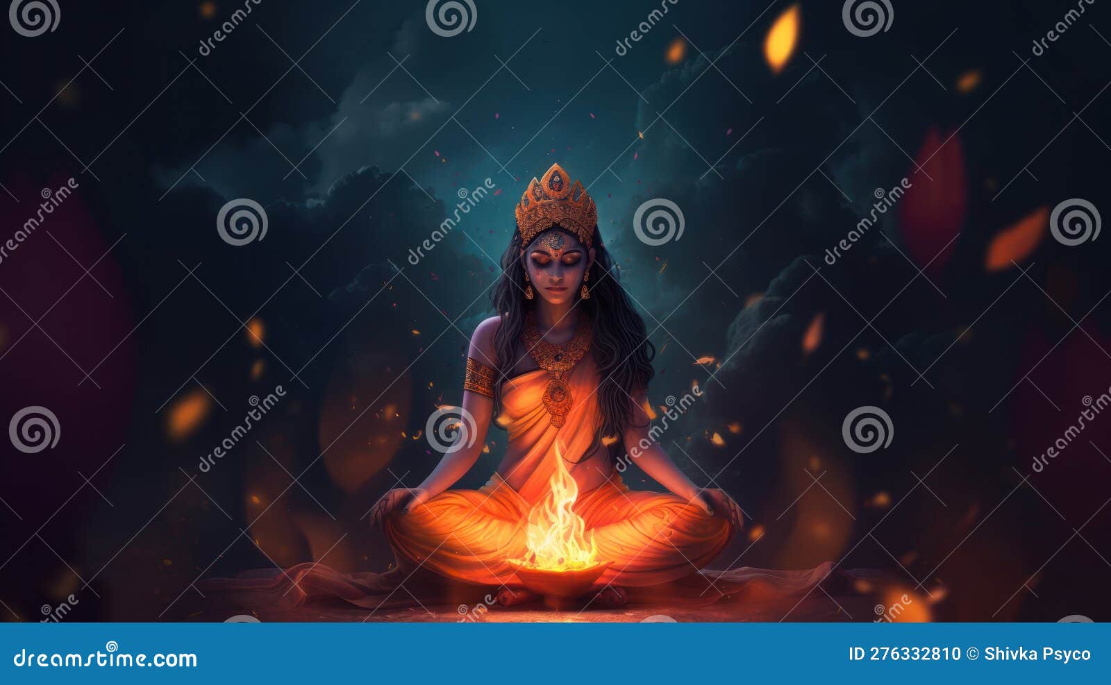 An Indian Goddess Holika with Fire Generative AI Stock Illustration ...