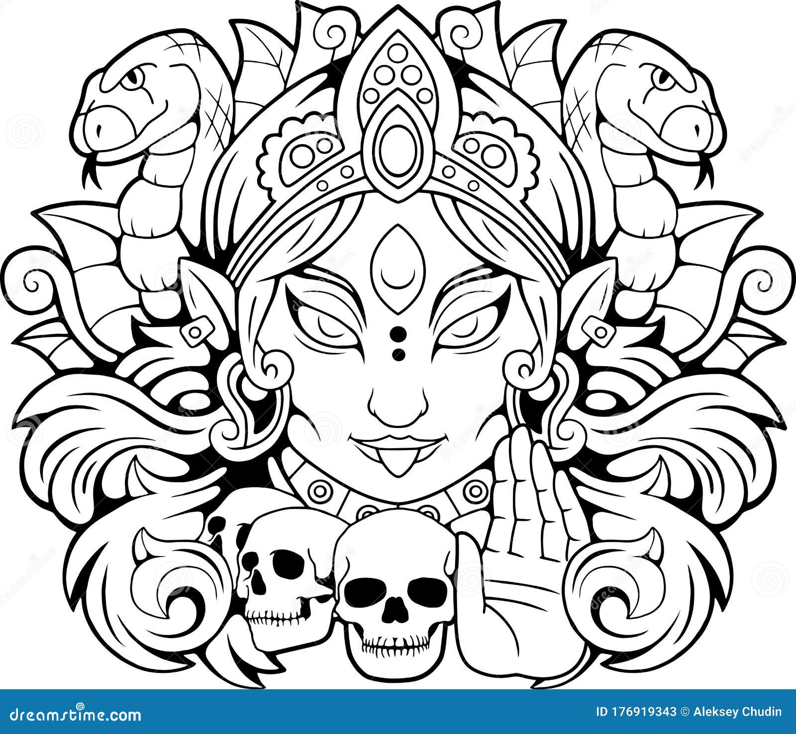 Indian Goddess Kali, Contour Illustration, Coloring Book Stock Vector ... Indian Goddess Kali, Contour Illustration, Coloring Book Stock Vector ...
