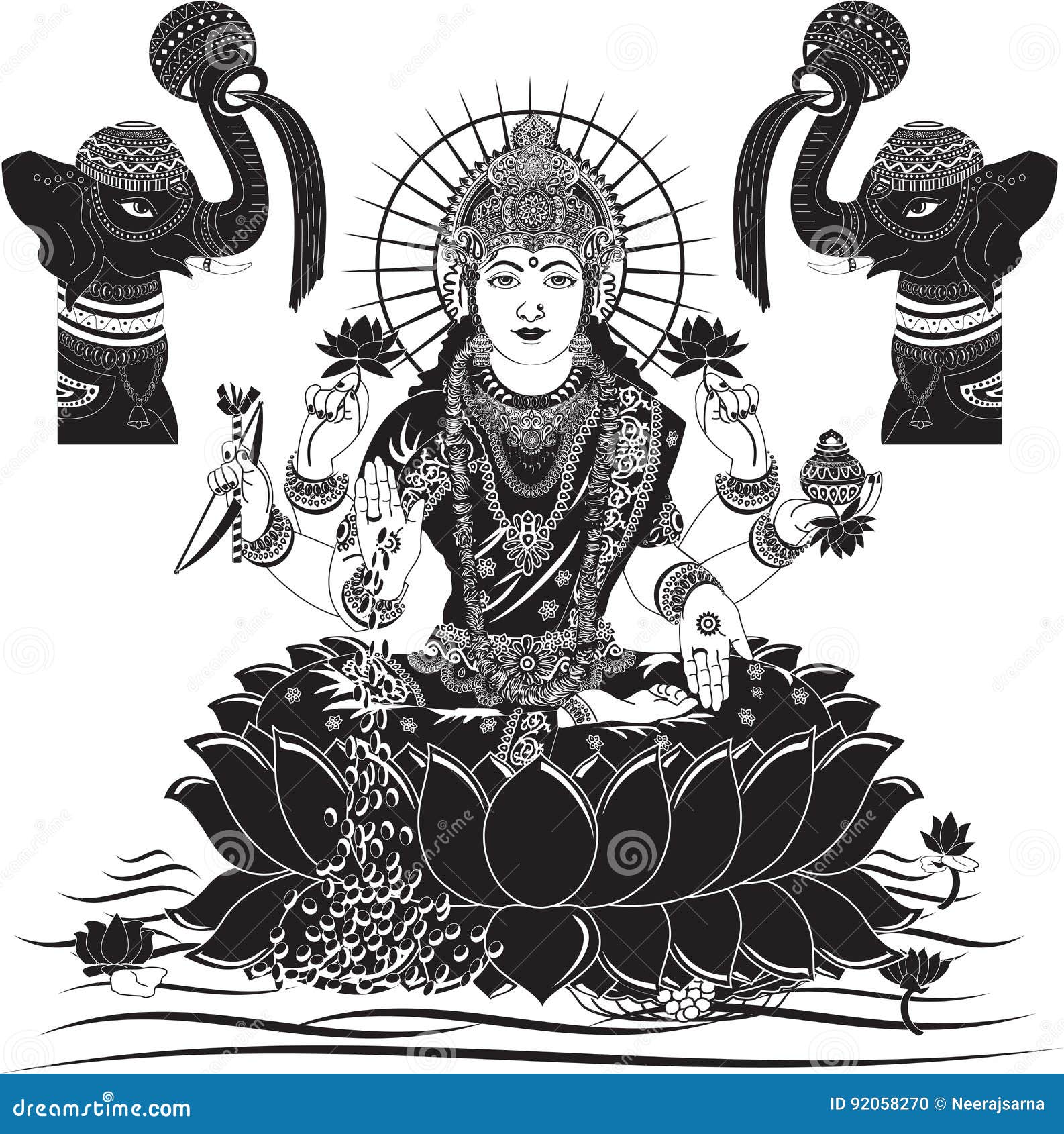 Indian Goddess Lakshmi Vector Illustration for Diwali Stock Vector ...