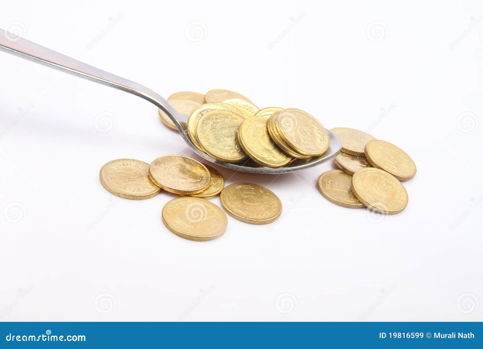 Indian Gold Coin with Silver Spoon Stock Image - Image of indian ...