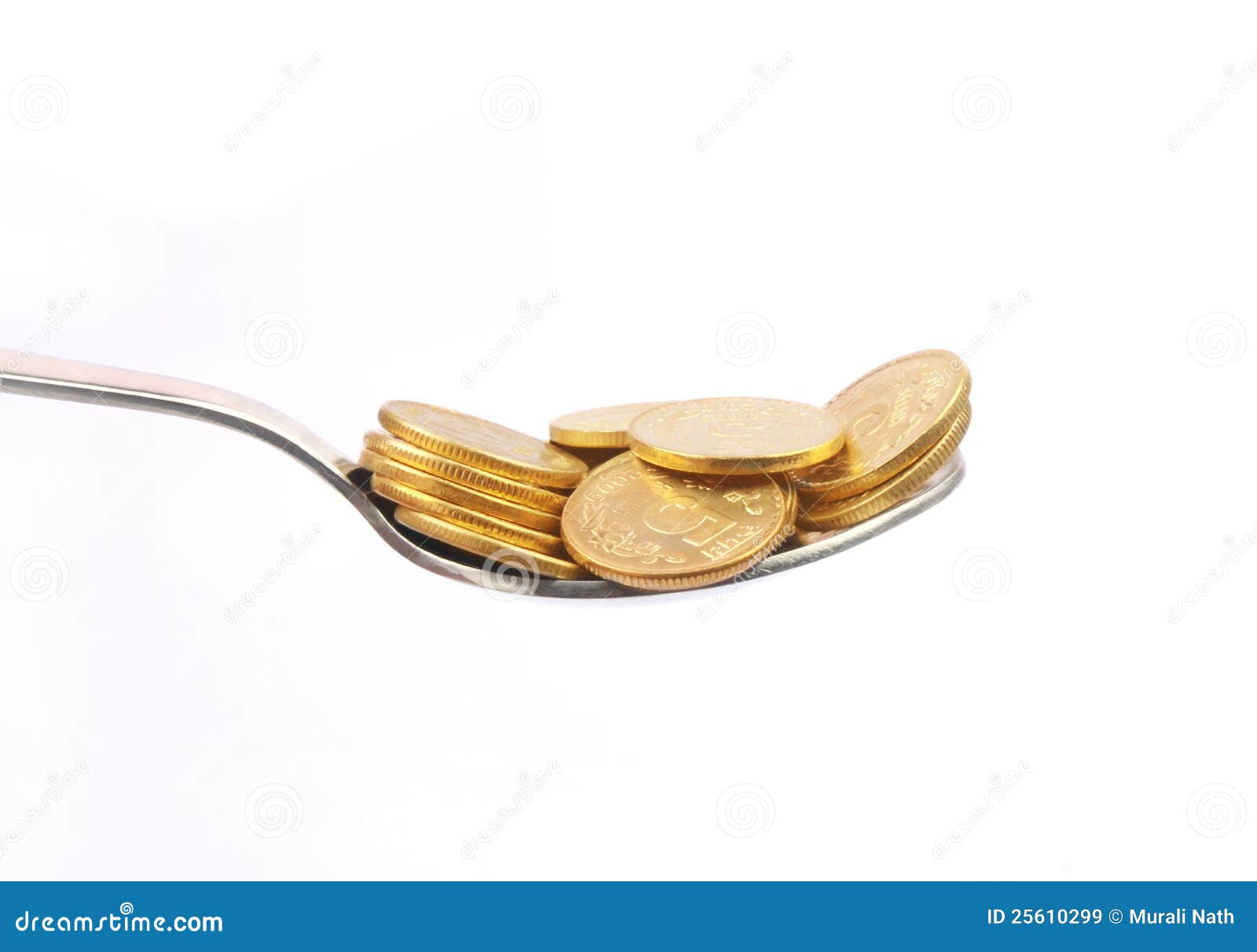 Indian Gold Coin with Silver Spoon Stock Image - Image of money ...
