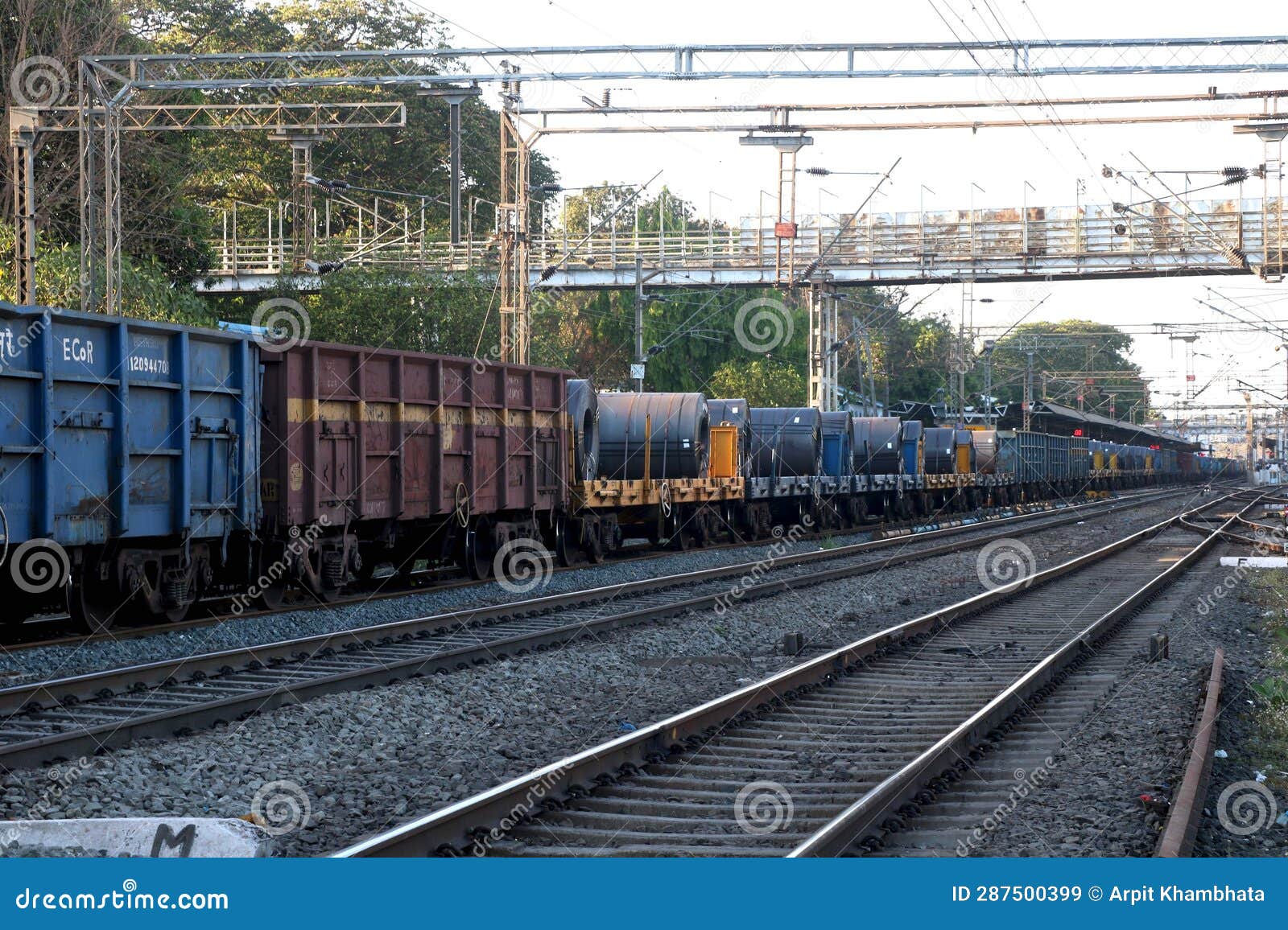 Indian Goods Train Has Stopped at Rail Station - Image Editorial Stock ...