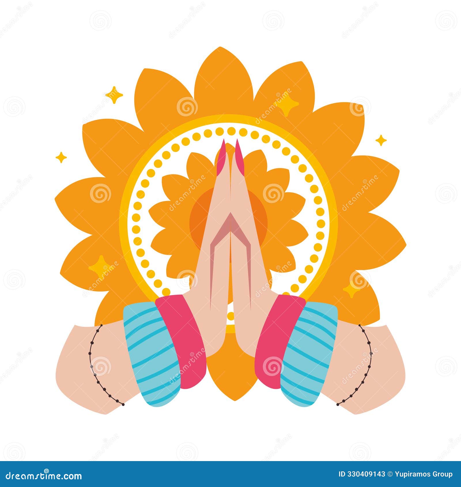 Hands In Namaste Gesture On Colorful Rainbow Background With ?ircles ...