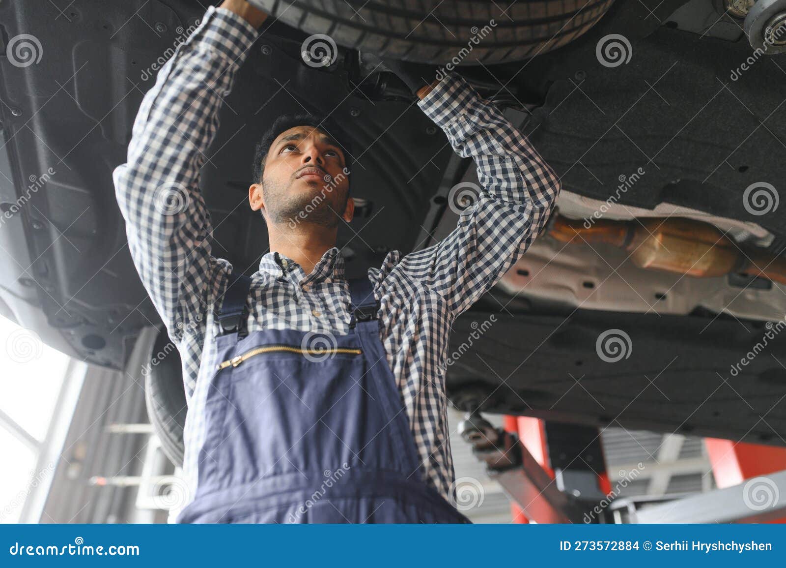 Indian Happy Auto Mechanic in Blue Suit. Stock Photo - Image of person ...