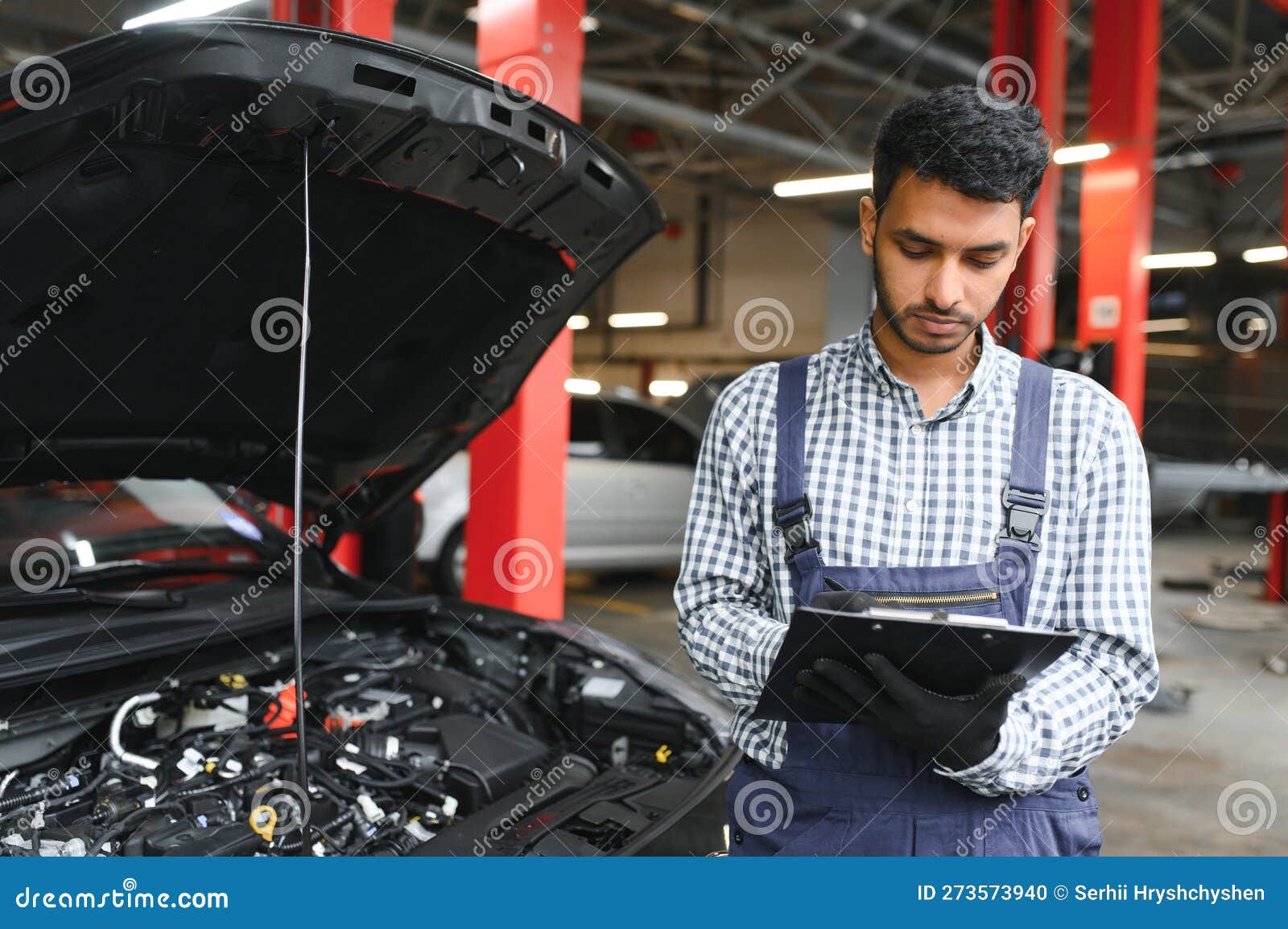 Indian Happy Auto Mechanic in Blue Suit. Stock Photo - Image of ...