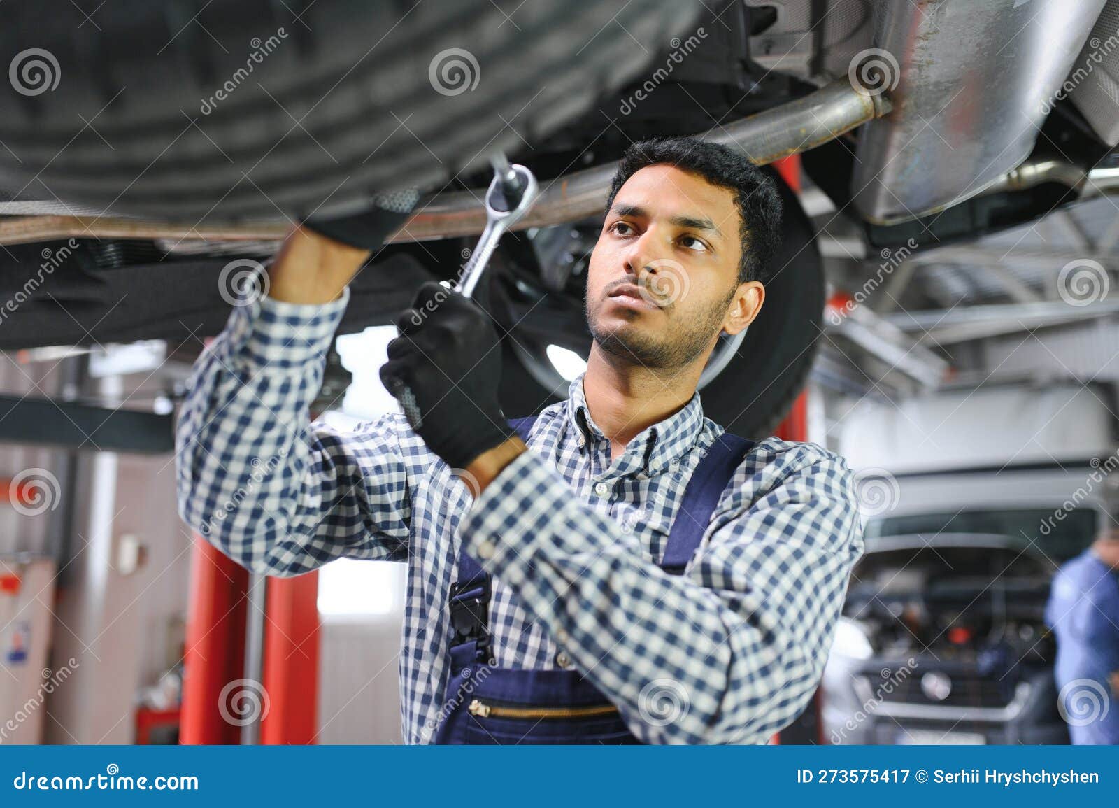 Indian Happy Auto Mechanic in Blue Suit. Stock Image - Image of auto ...