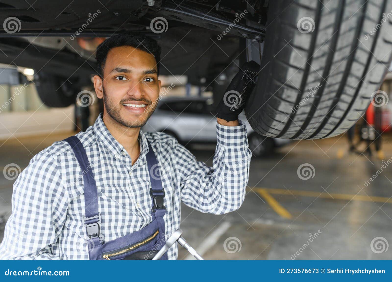 Indian Happy Auto Mechanic in Blue Suit. Stock Image - Image of ...