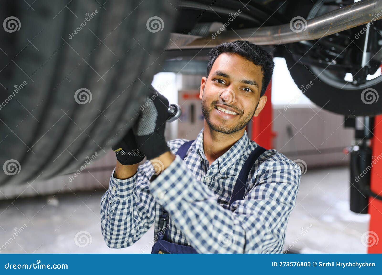 Indian Happy Auto Mechanic in Blue Suit. Stock Image - Image of ...