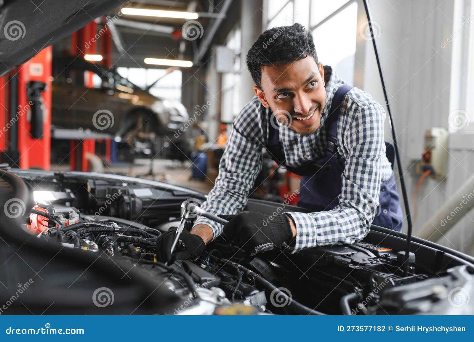 Indian Happy Auto Mechanic in Blue Suit. Stock Photo - Image of ...