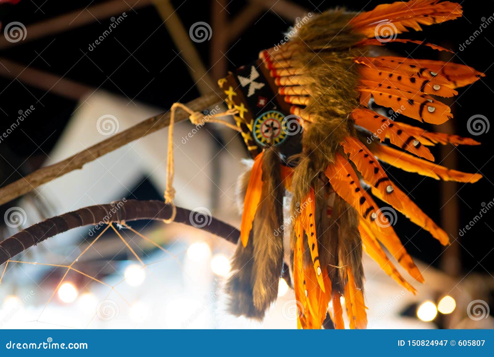 Indian Hat. a Colorful Feathered Indian Hat. Stock Image - Image of ...