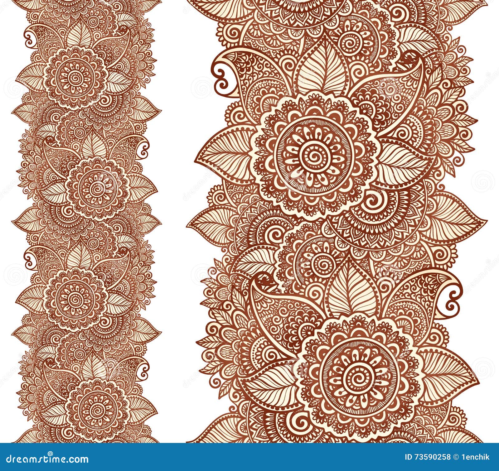 Indian Henna Tattoo Style Vector Floral Vertical Seamless Pattern Stock ...