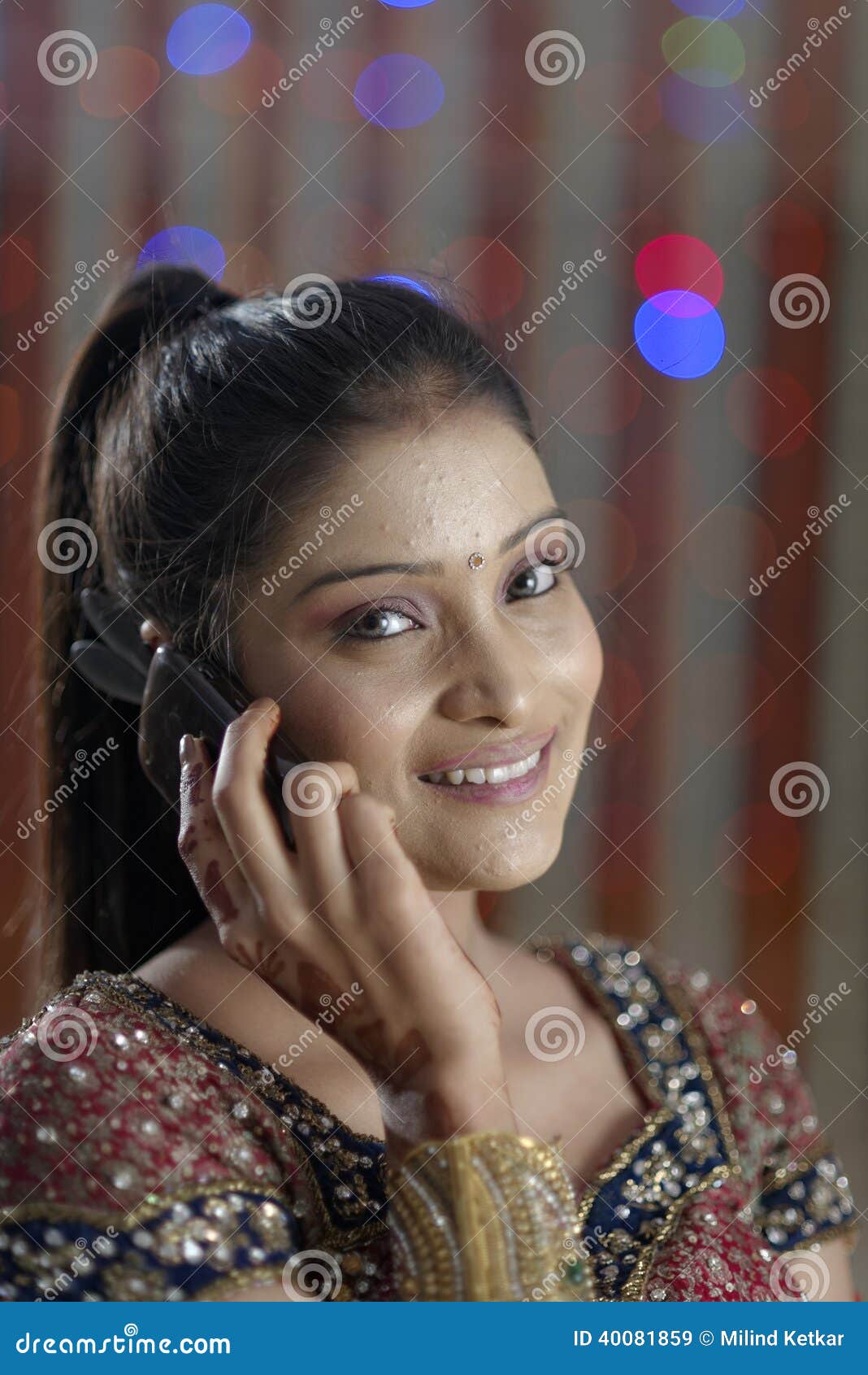 Indian Hindu Bride Getting Ready & Talking on Mobi Stock Image - Image ...