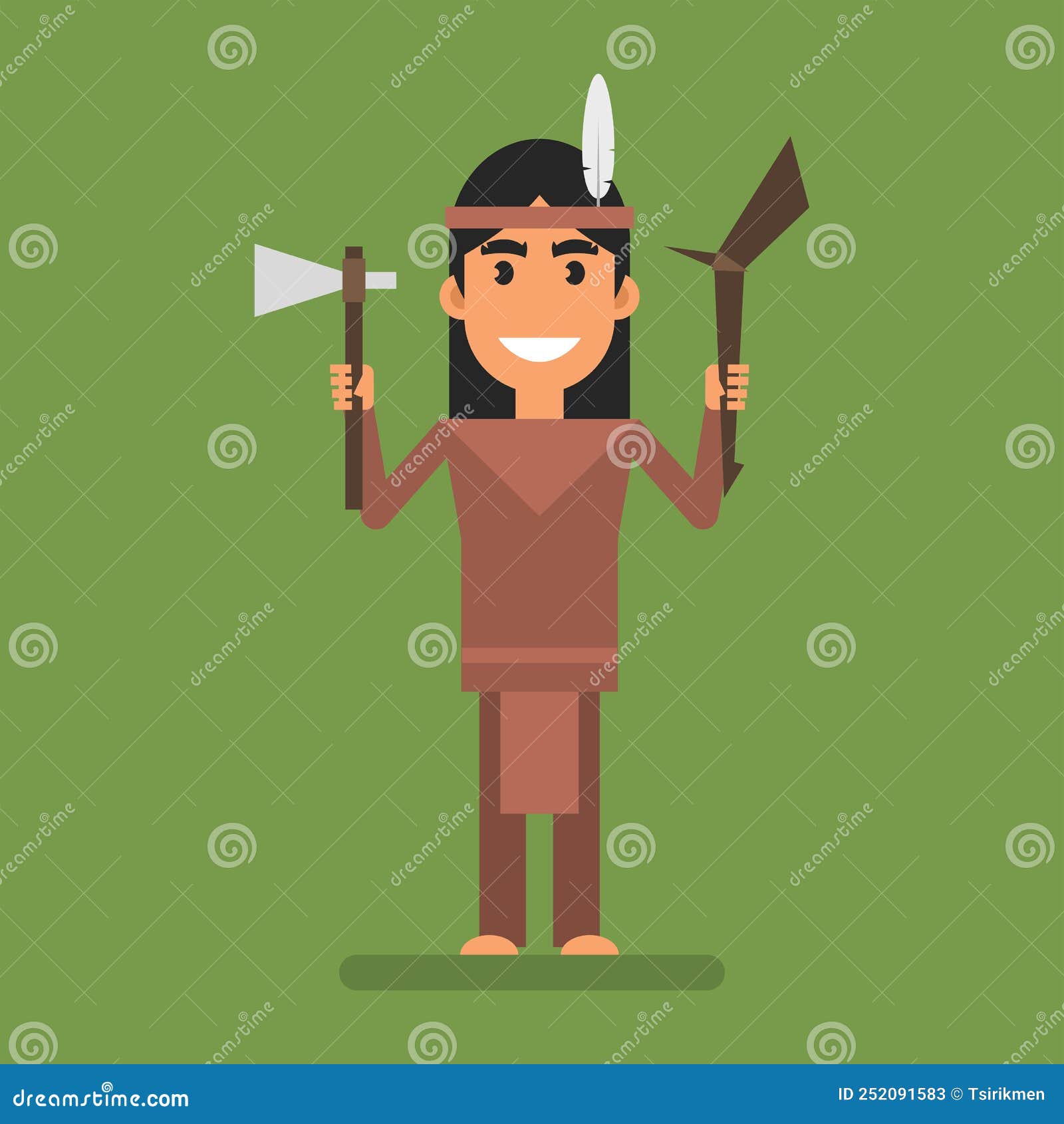 Indian Holding Ax and Tomahawk and Smiling Stock Vector - Illustration ...