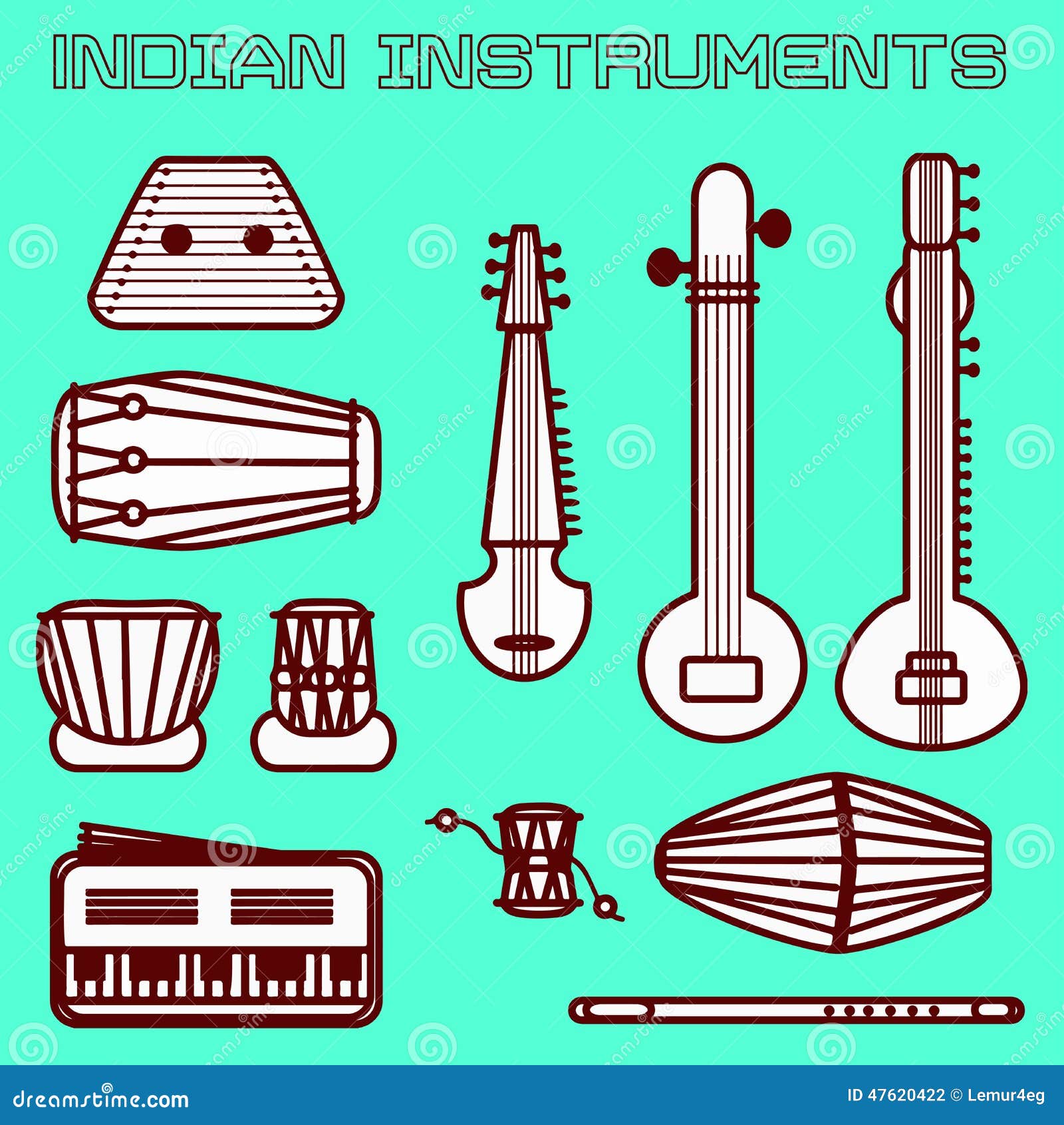 Indian instruments stock vector. Illustration of musical - 47620422