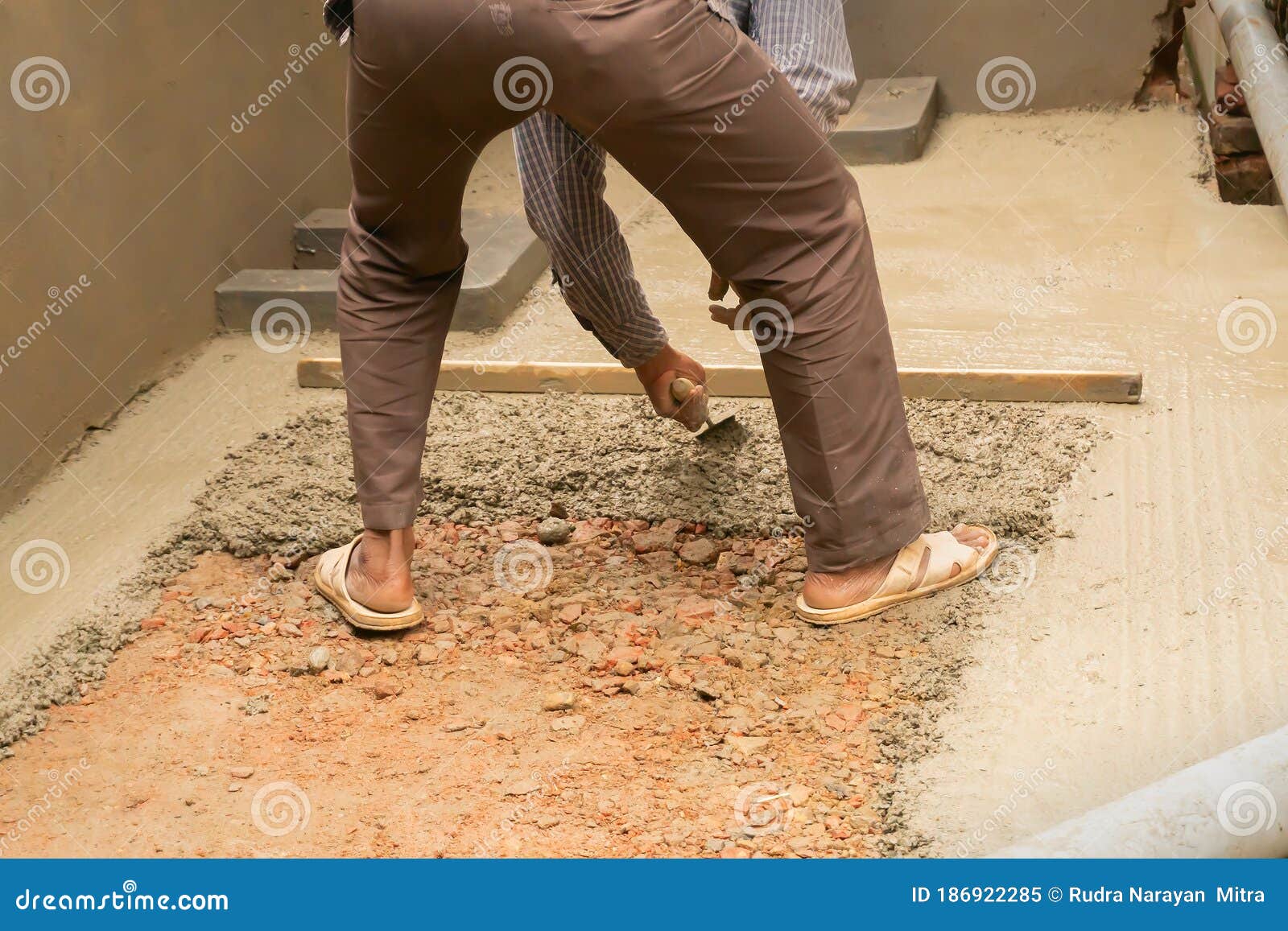 Indian Labour Plastering Using Trowel Stock Image - Image of cement ...
