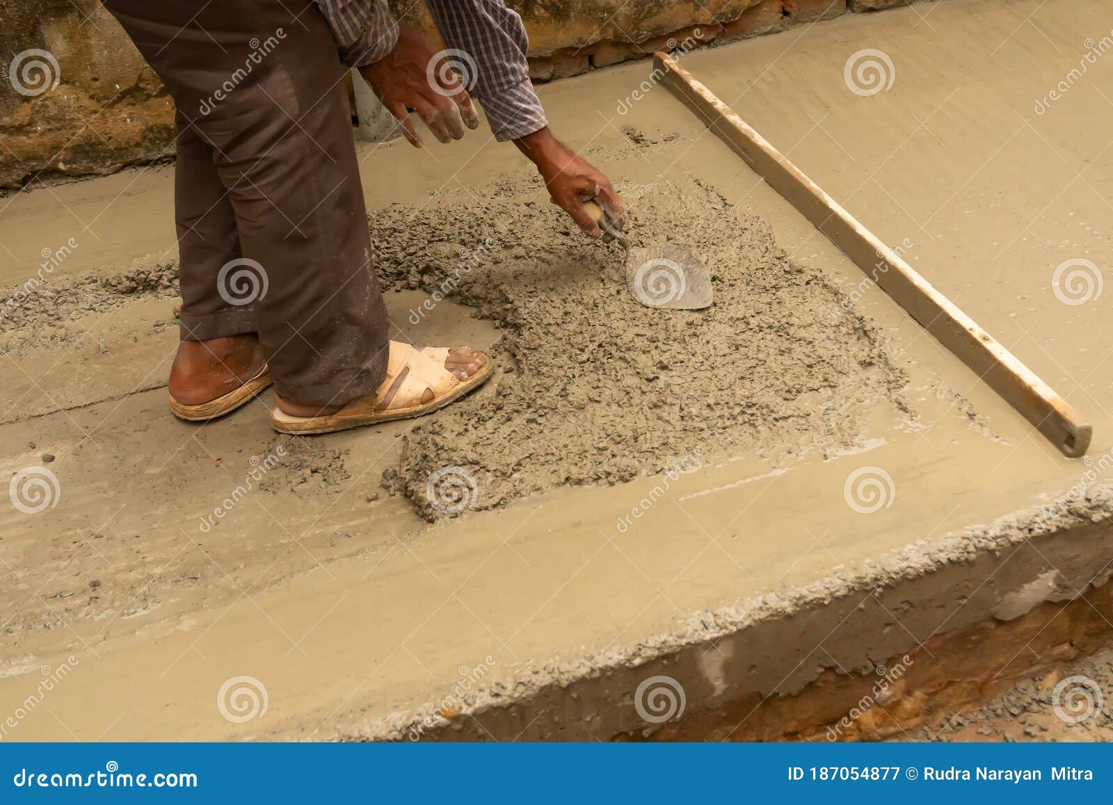 Indian Labour Plastering Using Trowel Stock Image - Image of ...