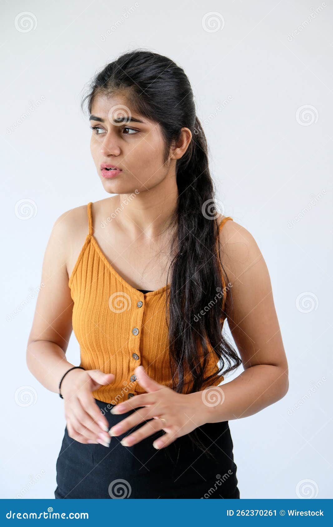 Indian Lady Angrily Looking Left on a White Background Stock Image ...