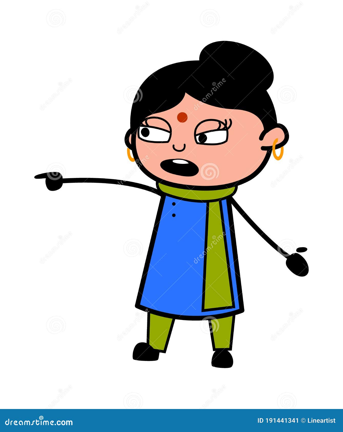 Indian Lady Pointing Finger Cartoon Stock Illustration - Illustration ...