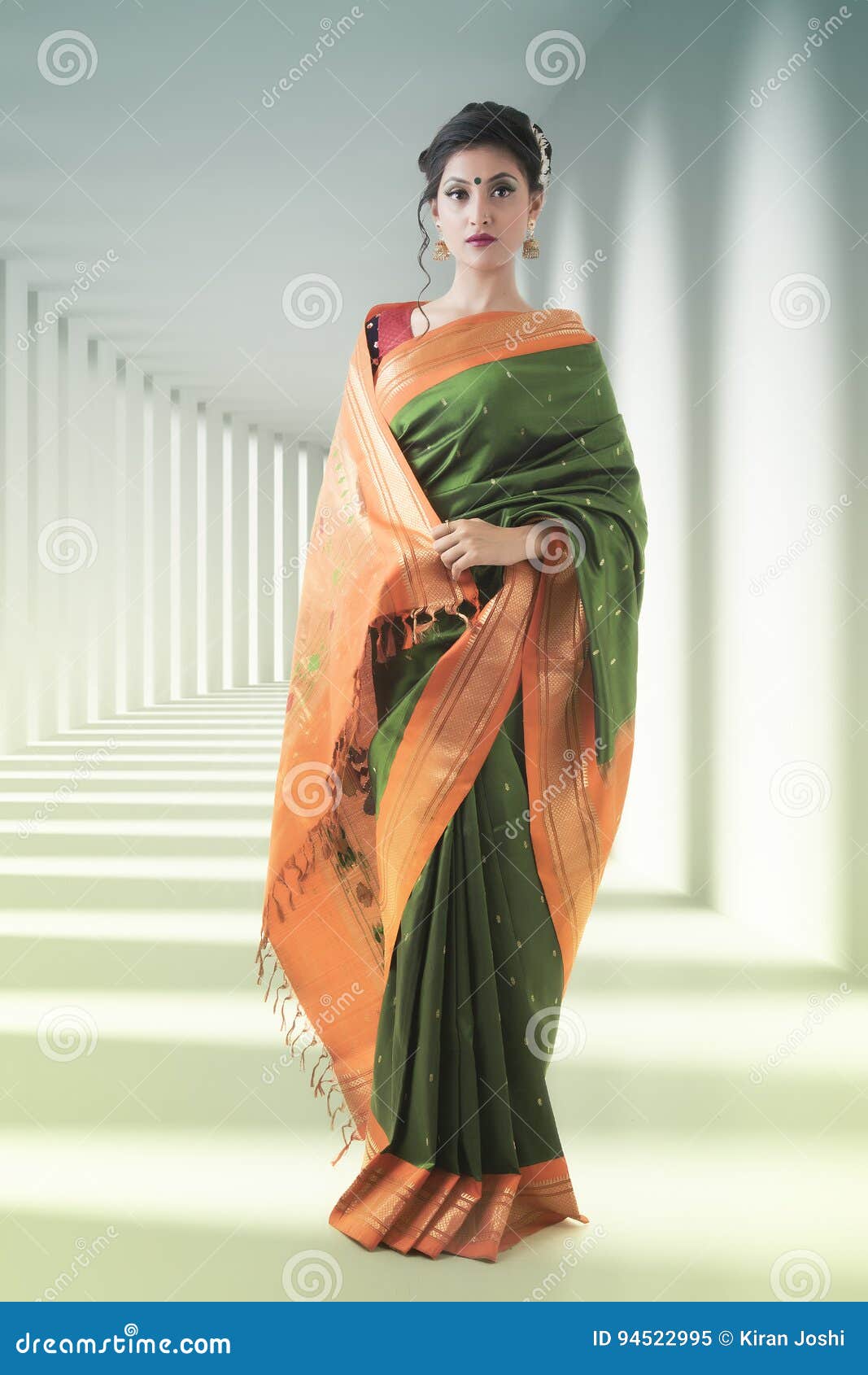 Indian Lady Portrait in Saree Stock Image - Image of lady, green: 94522995