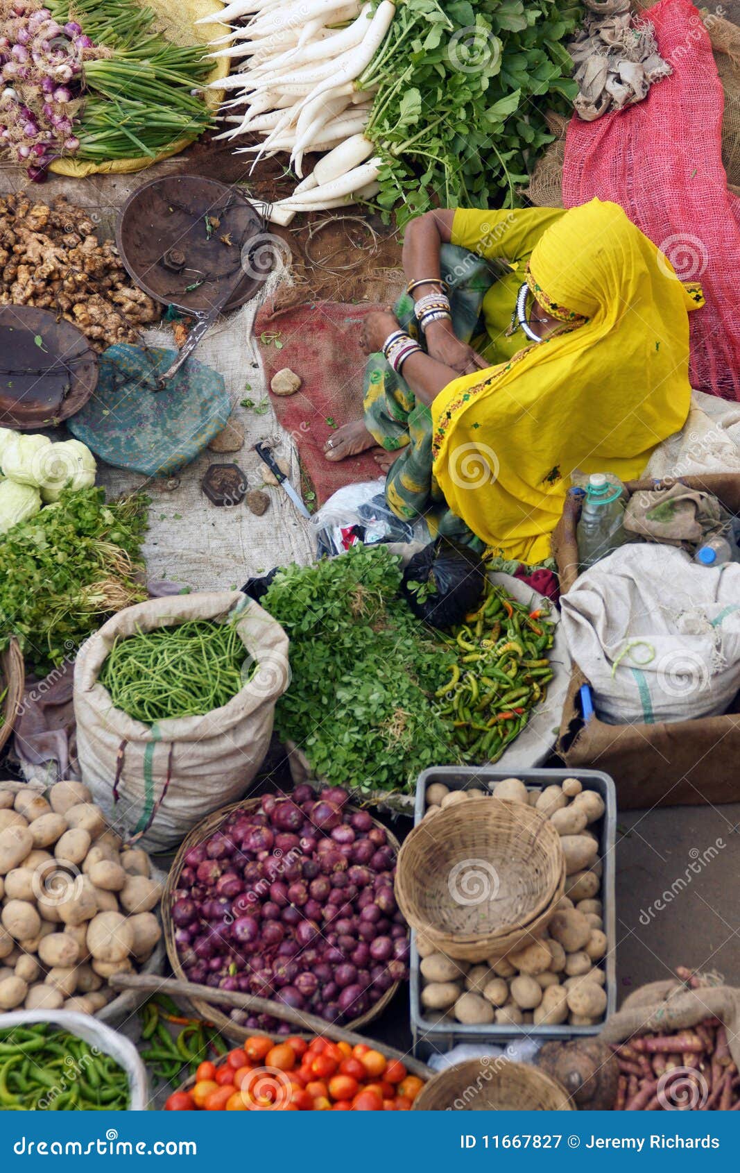 Indian Lady Selling Vegetables Stock Image - Image of yellow, potato ...