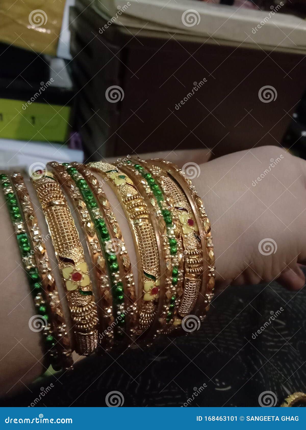 Indian Gold Bangles In Hand