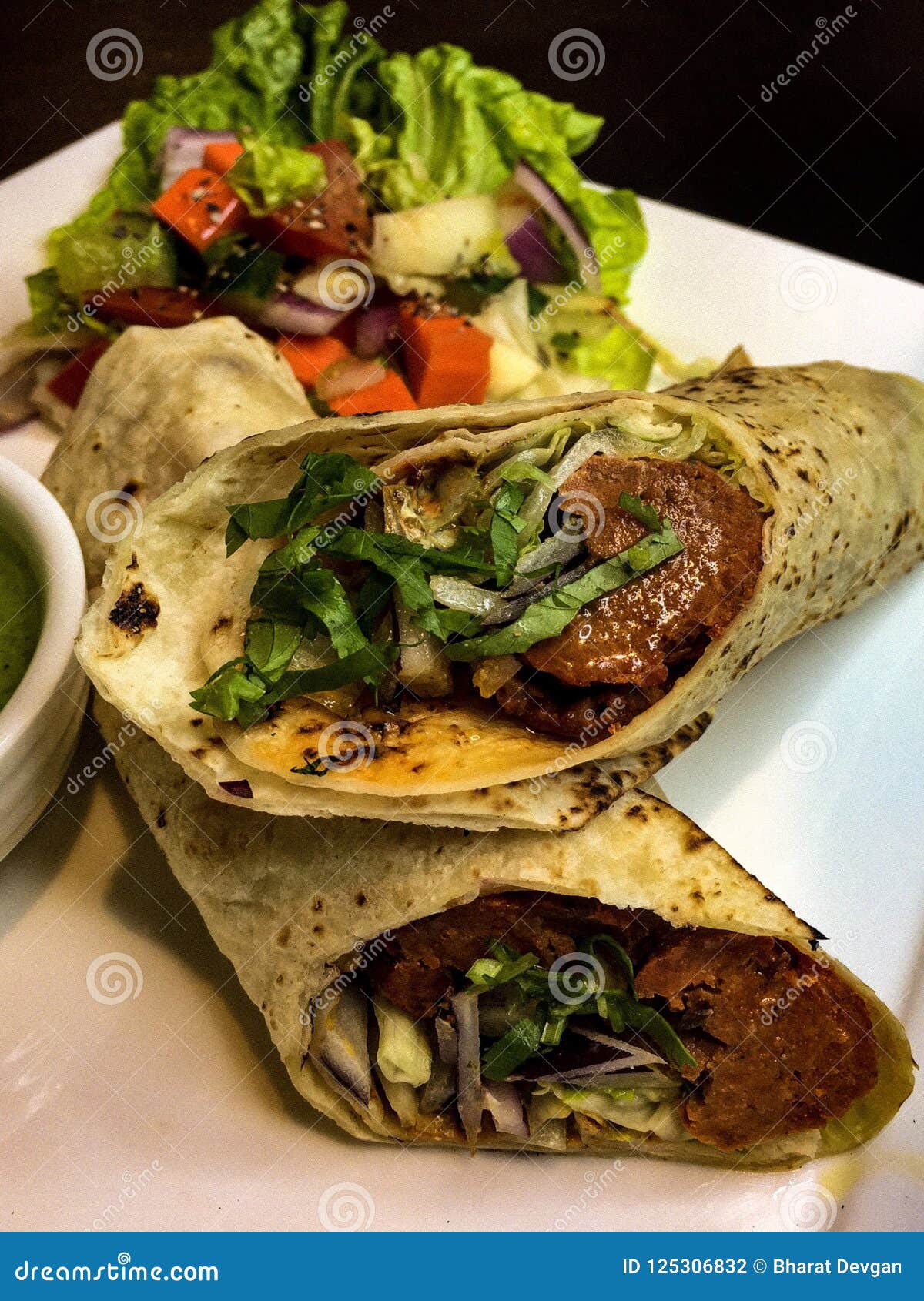 Indian Lamb Kathi Roll stock photo. Image of onions - 125306832