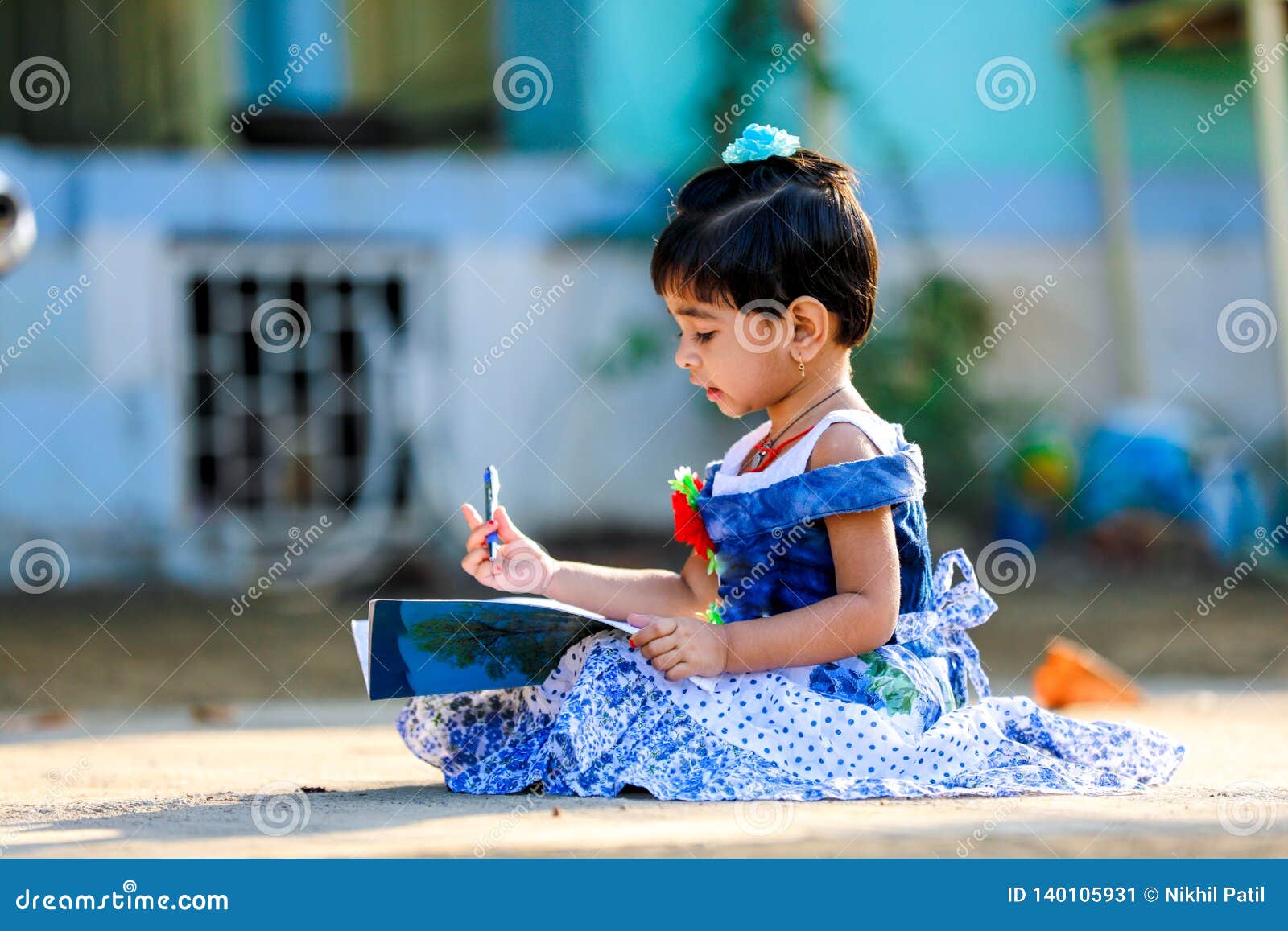 Indian Little Girl Child Writing on Note Book , Studying Stock Image ...