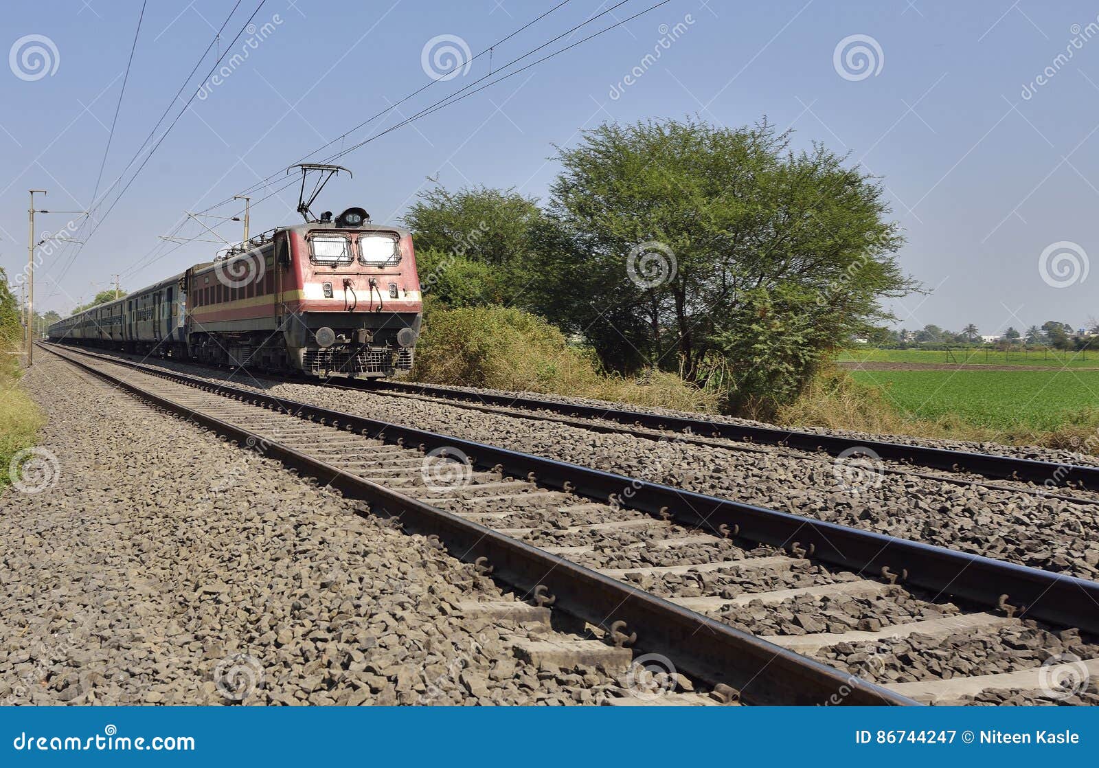Indian Long Distance Train Approaching Station Stock Image - Image of ...