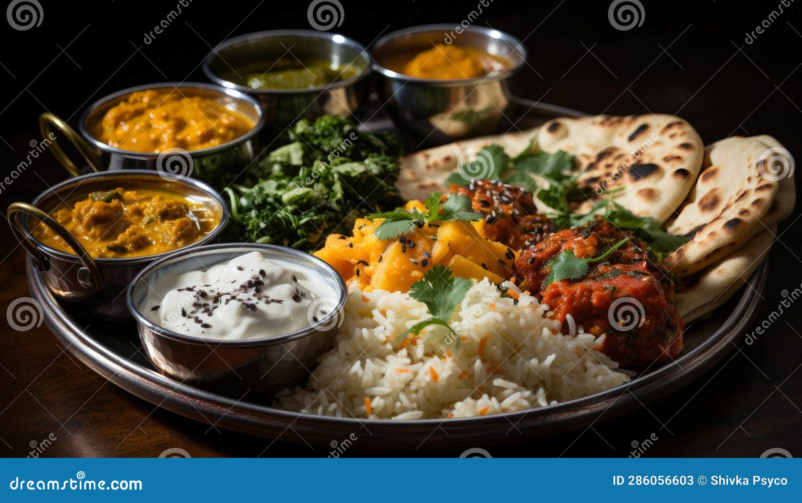 Indian Lunch or Dinner Main Course Food on Thali Generative AI Stock ...