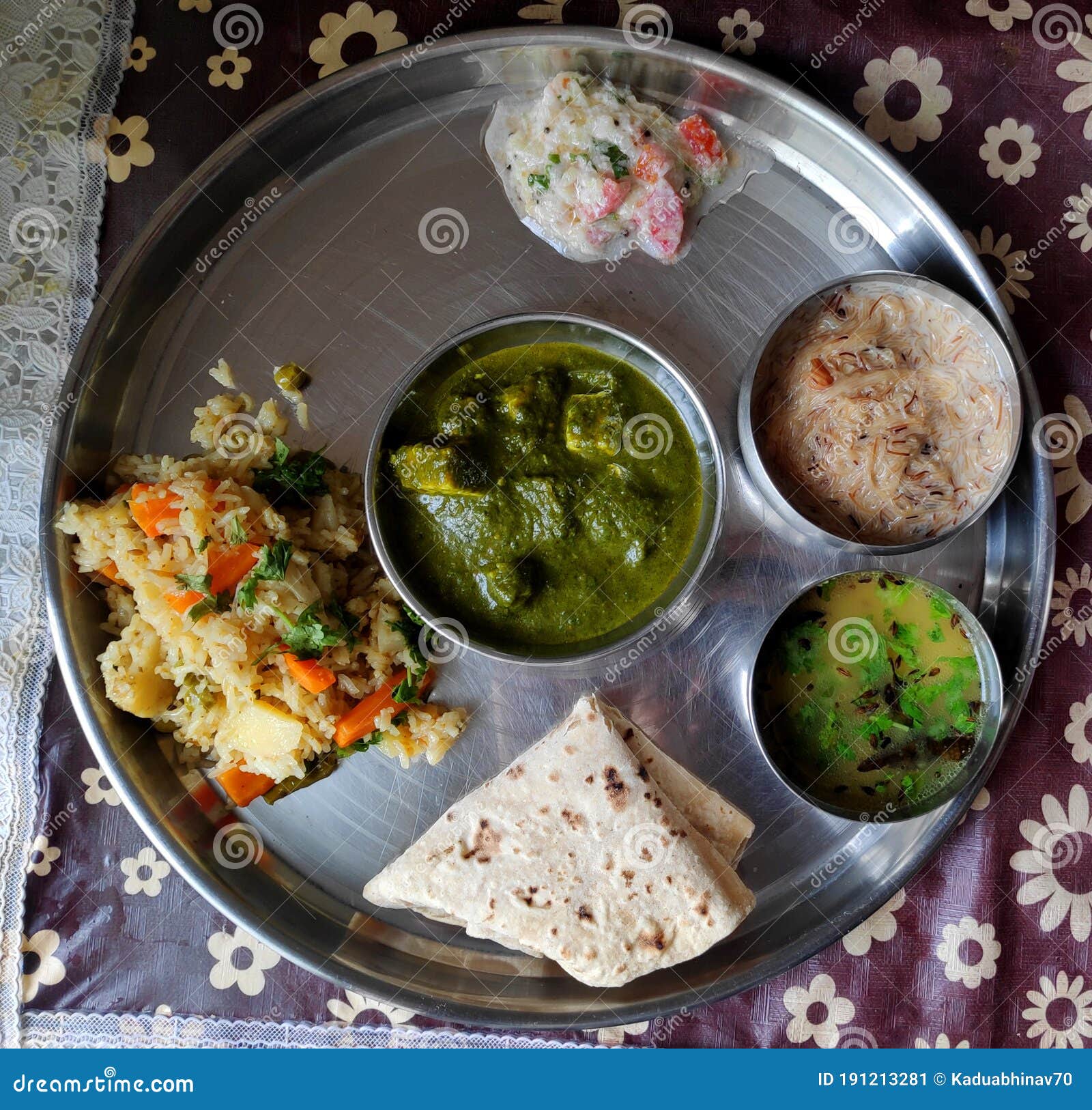 Indian Lunch Thali stock image. Image of bread, vegetable - 191213281
