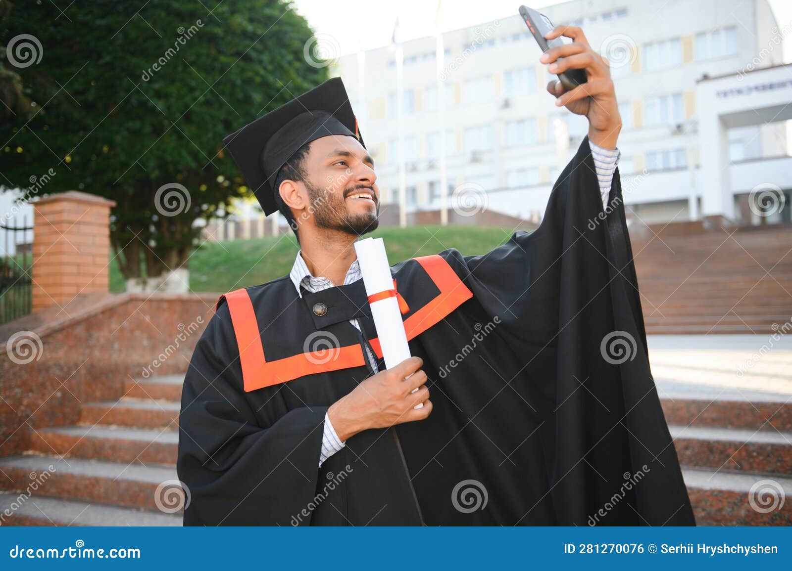Indian Male Graduate Taking Selfie Stock Photo - Image of campus ...