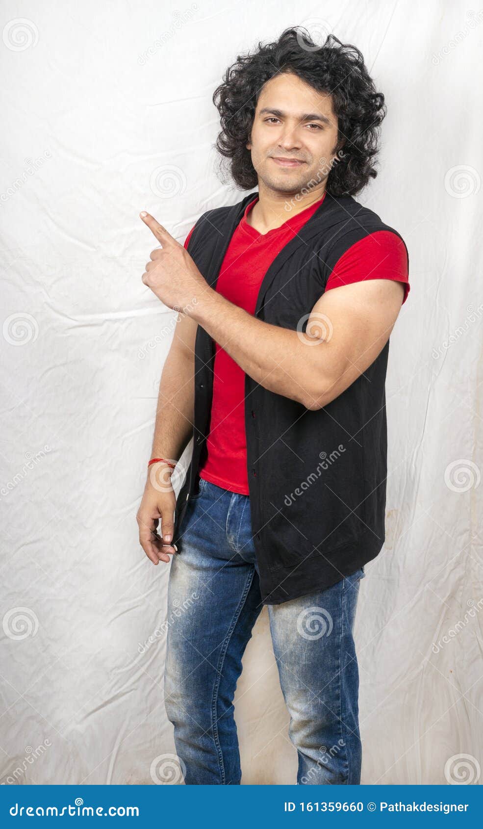 Indian Male Model Wearing Red Tshirt Side Hand Pose Royalty-Free Stock ...