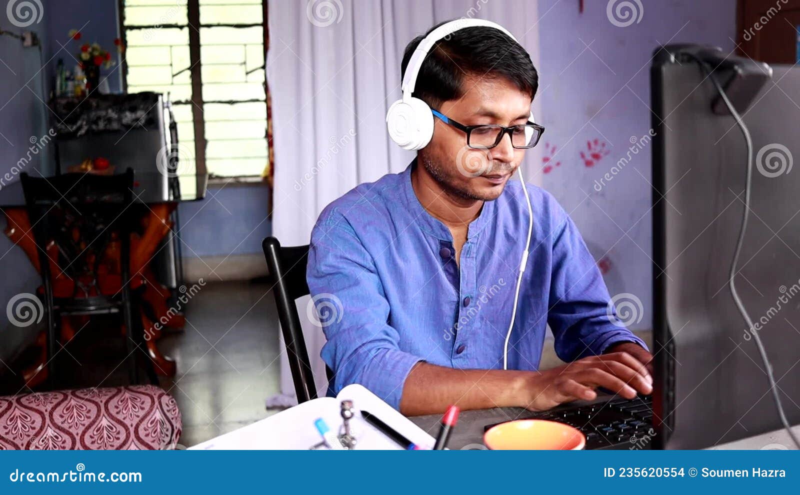 Indian Man in Front of Computer Stock Footage - Video of office, home ...