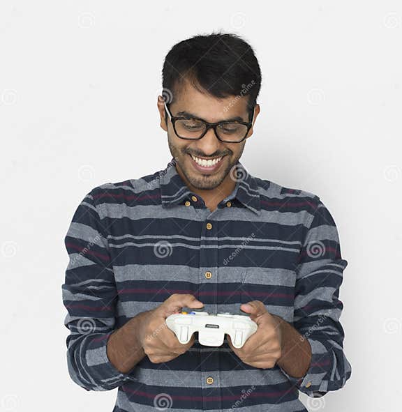 Indian Man Game Controller Console Cheerful Concept Stock Image - Image ...