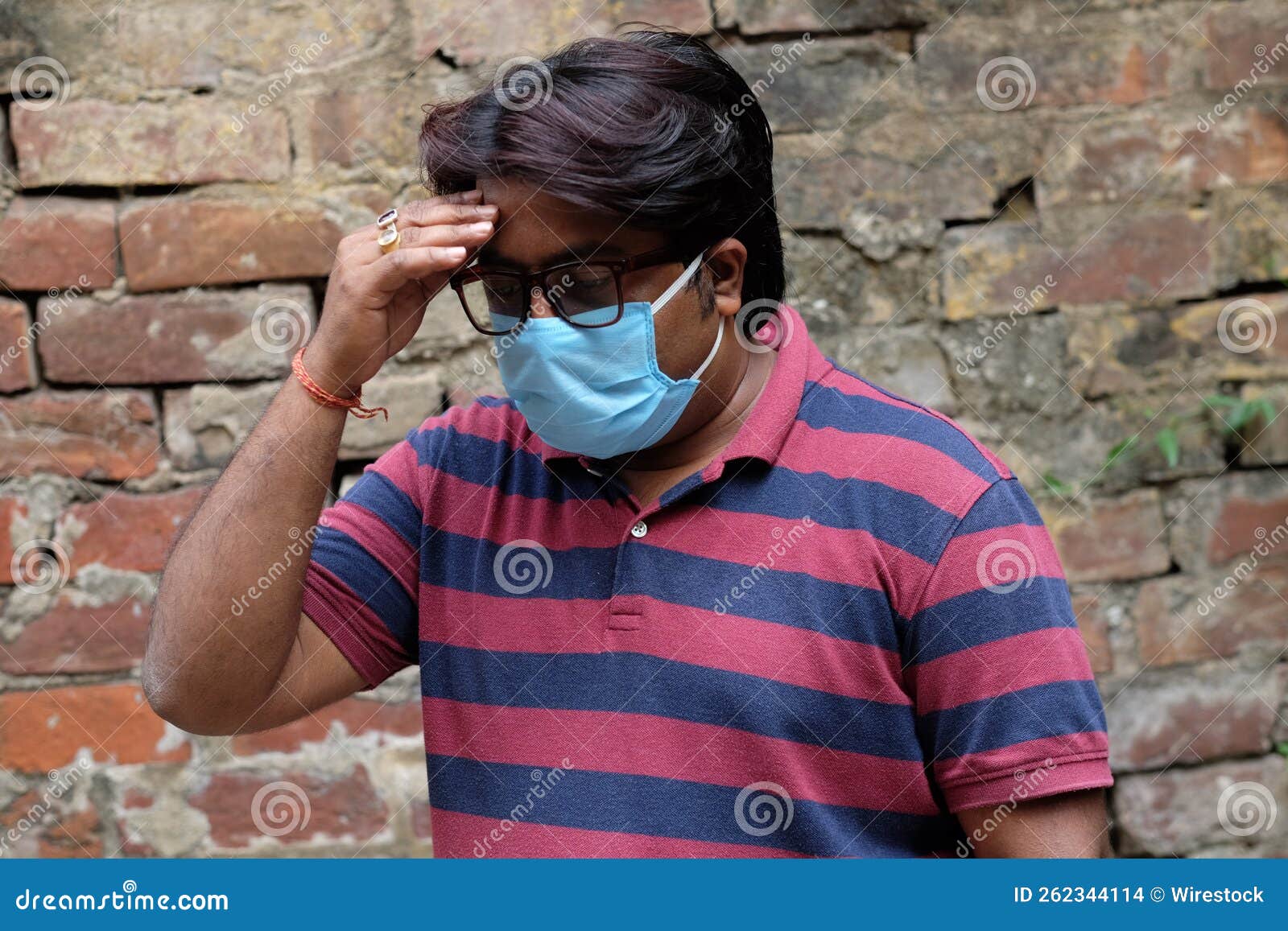 Indian Man with Headache and Masks on Stock Photo - Image of head ...