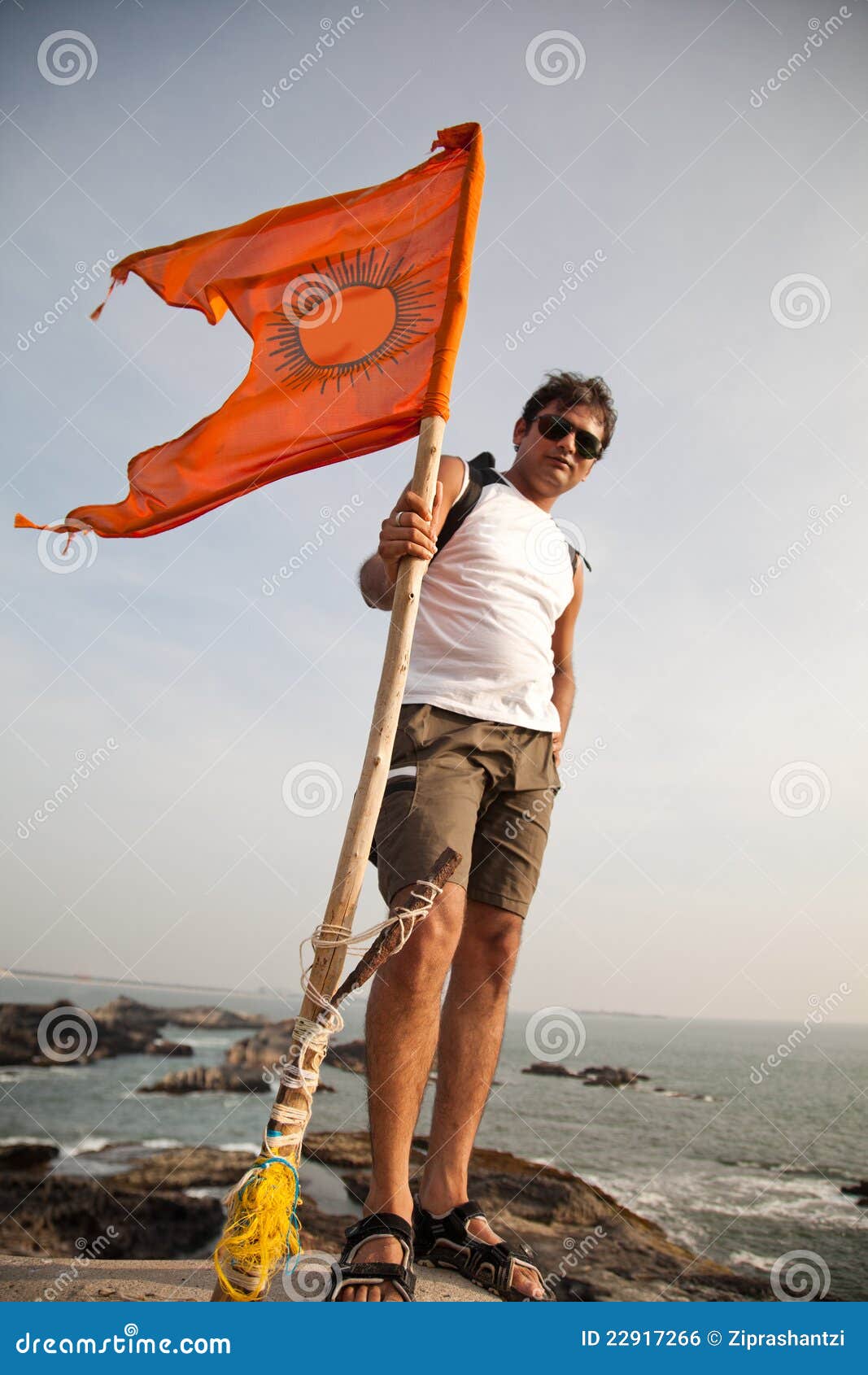 Indian Man Holding Hindu Flag Stock Photo - Image of person, hindu ...