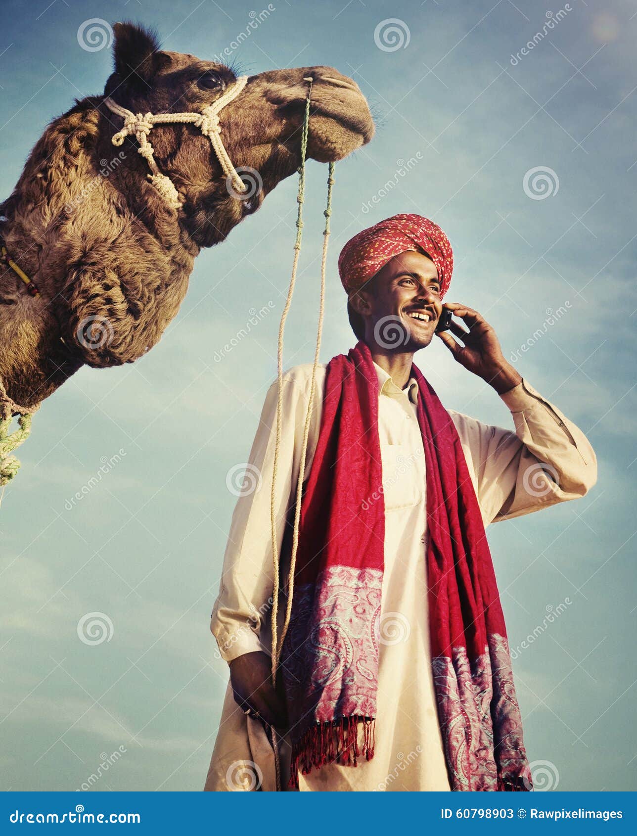 Indian Man on the Phone Camel Communication Concept Stock Image - Image ...