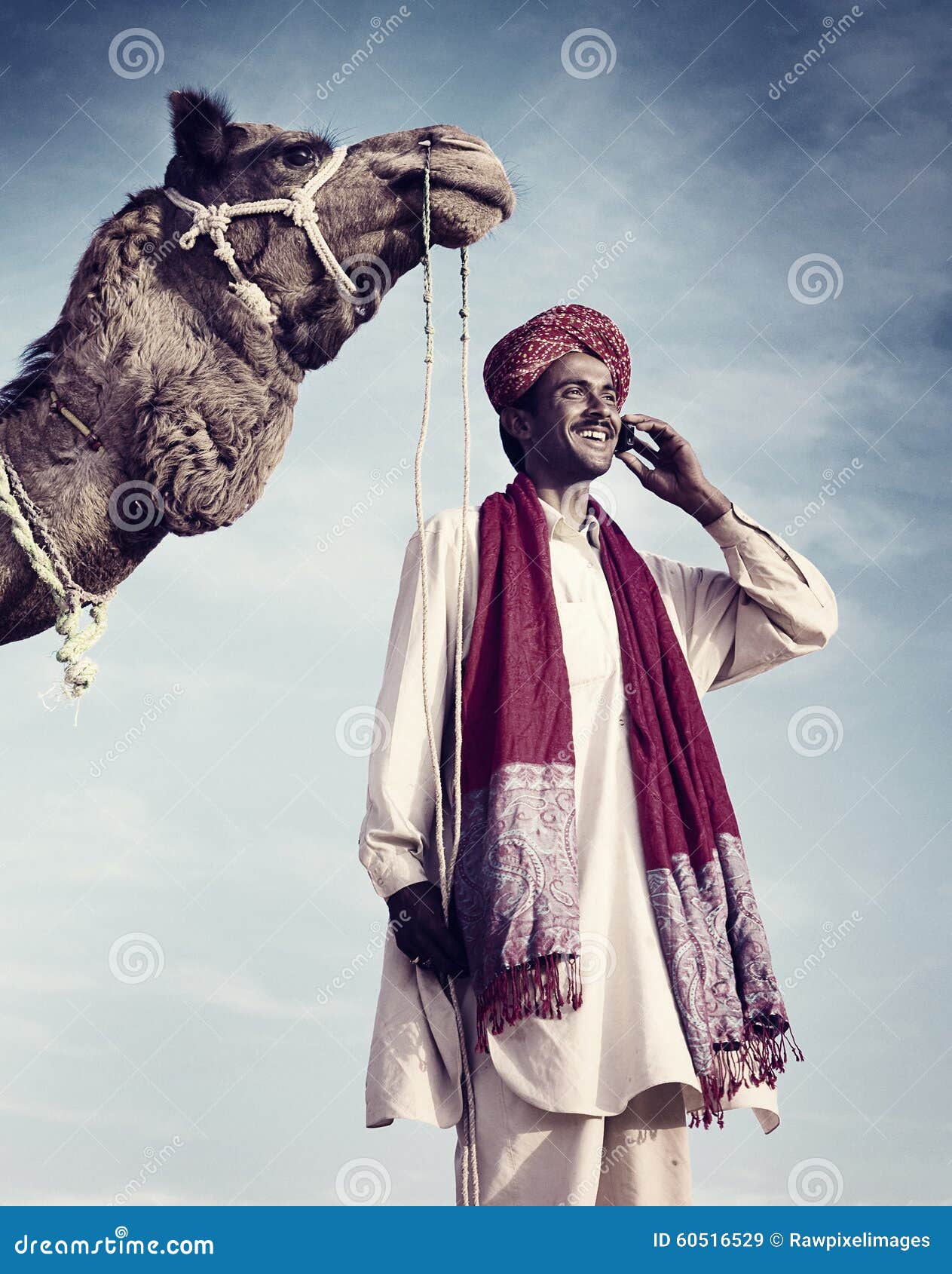 Indian Man Phone Camel Communication Technology Concept Stock Image ...