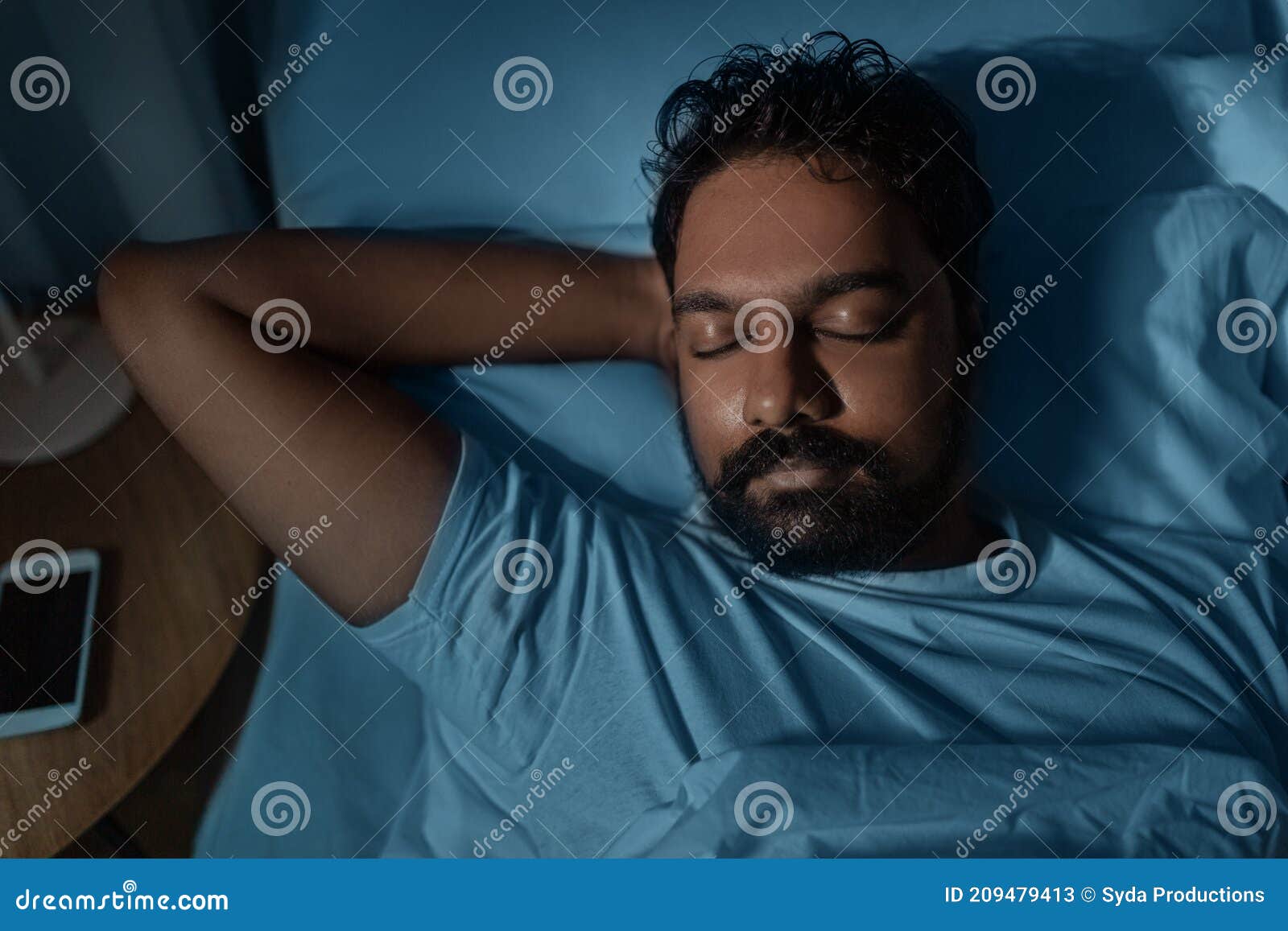 Indian Man Sleeping in Bed at Home at Night Stock Image - Image of rest ...