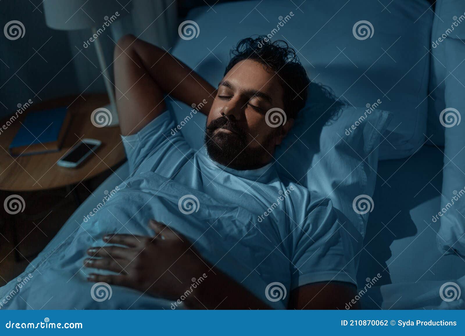 Indian Man Sleeping in Bed at Home at Night Stock Photo - Image of dark ...