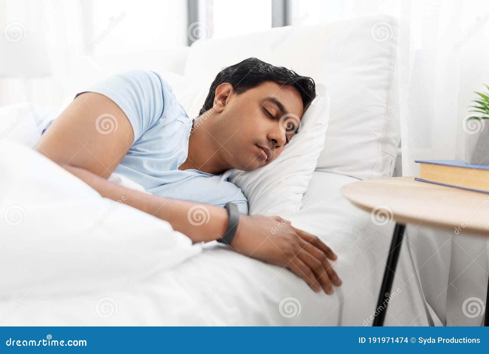 Indian Man Sleeping in Bed at Home Stock Photo - Image of concept ...
