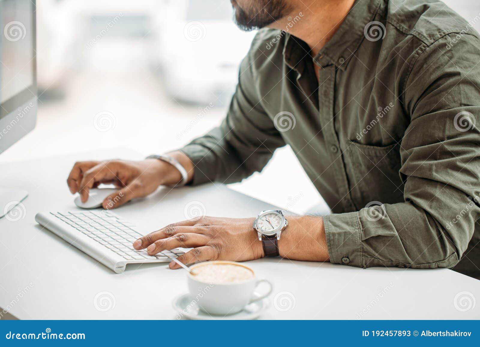 Indian Man Working at Computer from Modern Bright Office Stock Image ...